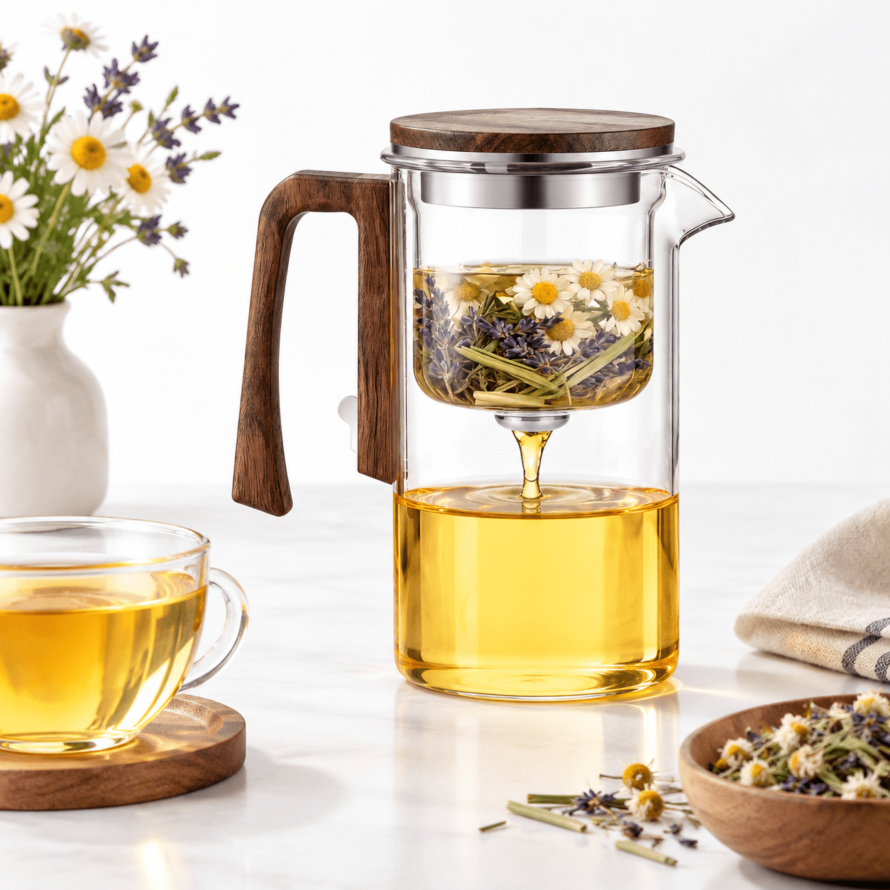 24.3oz High Borosilicate Glass Magnetic Tea Pot with Infuser for Loose ...