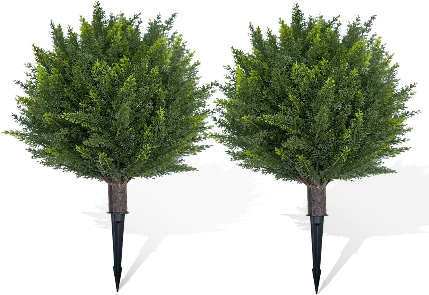 24.4" Artificial Cedar Topiary Ball Trees, Set of 2 Faux Cypress Plants with Ground Spike,UV ...