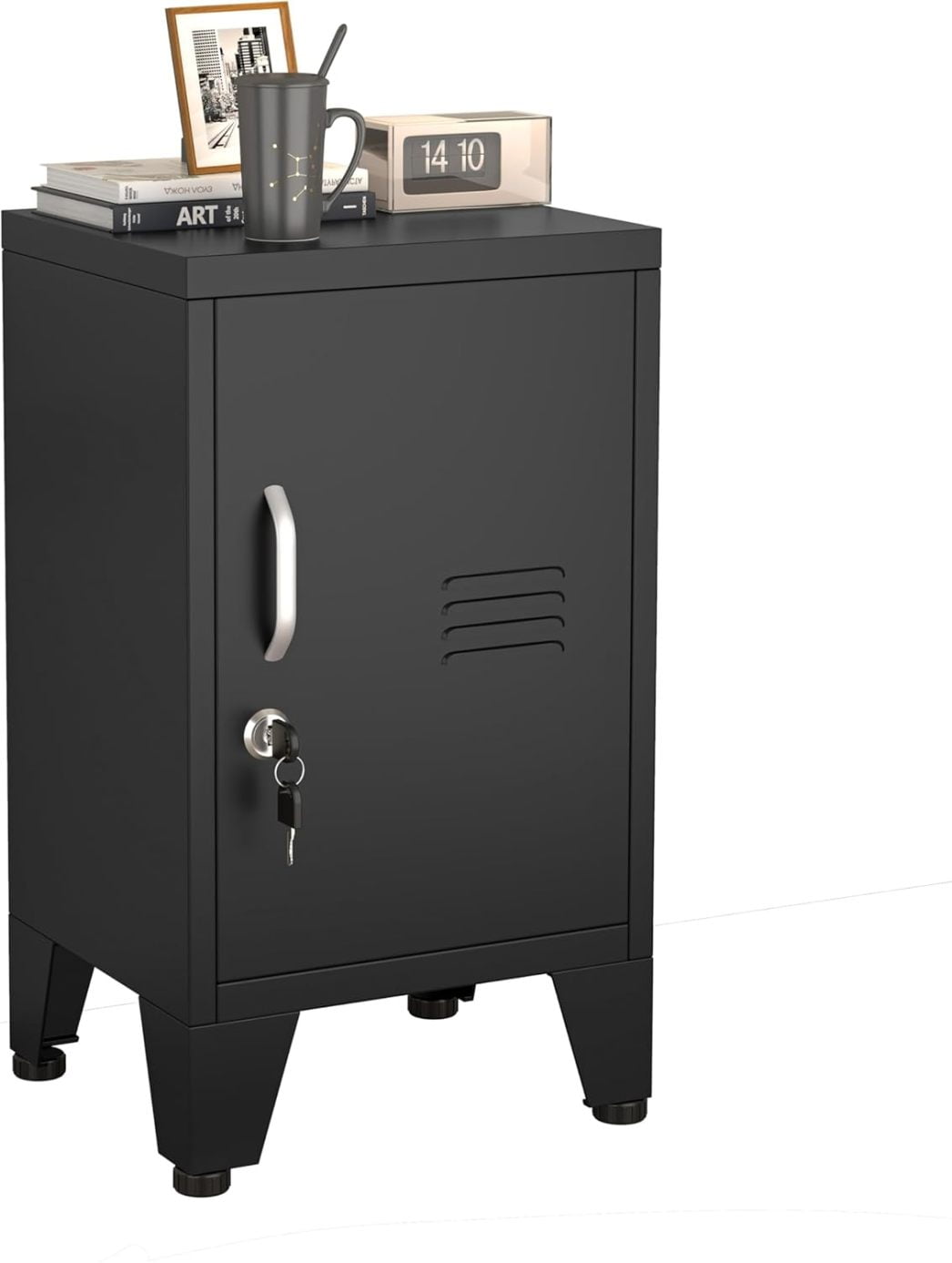 24.4" H Black Metal NightStand Locker Storage Cabinet with 1 Doors ...