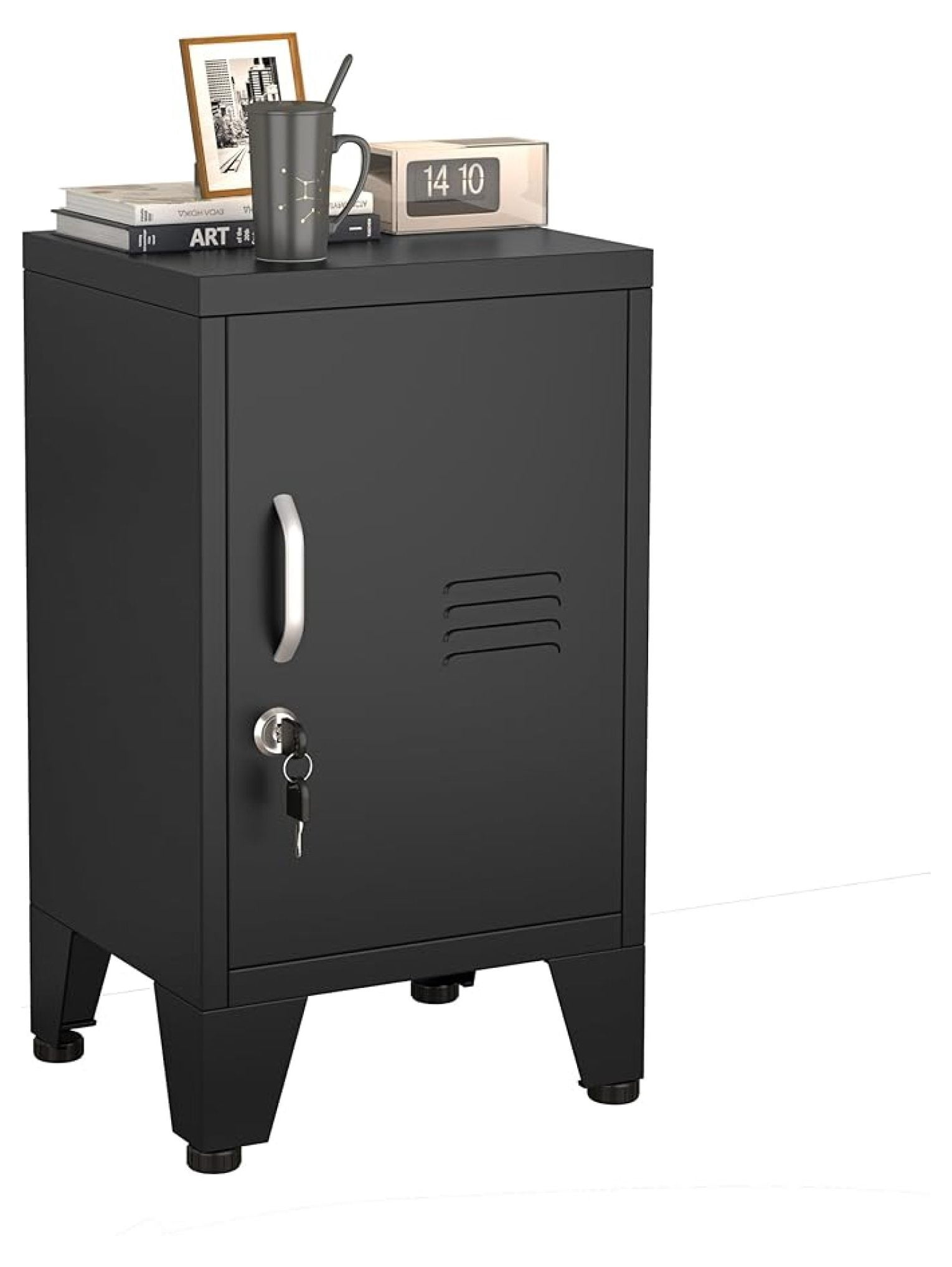 24.4" H Black Metal NightStand Locker Storage Cabinet with 1 Doors ...