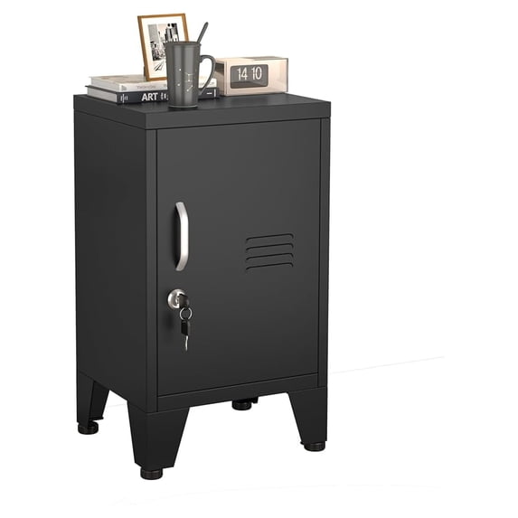 24.4" H Black Metal NightStand Locker Storage Cabinet with 1 Doors ...