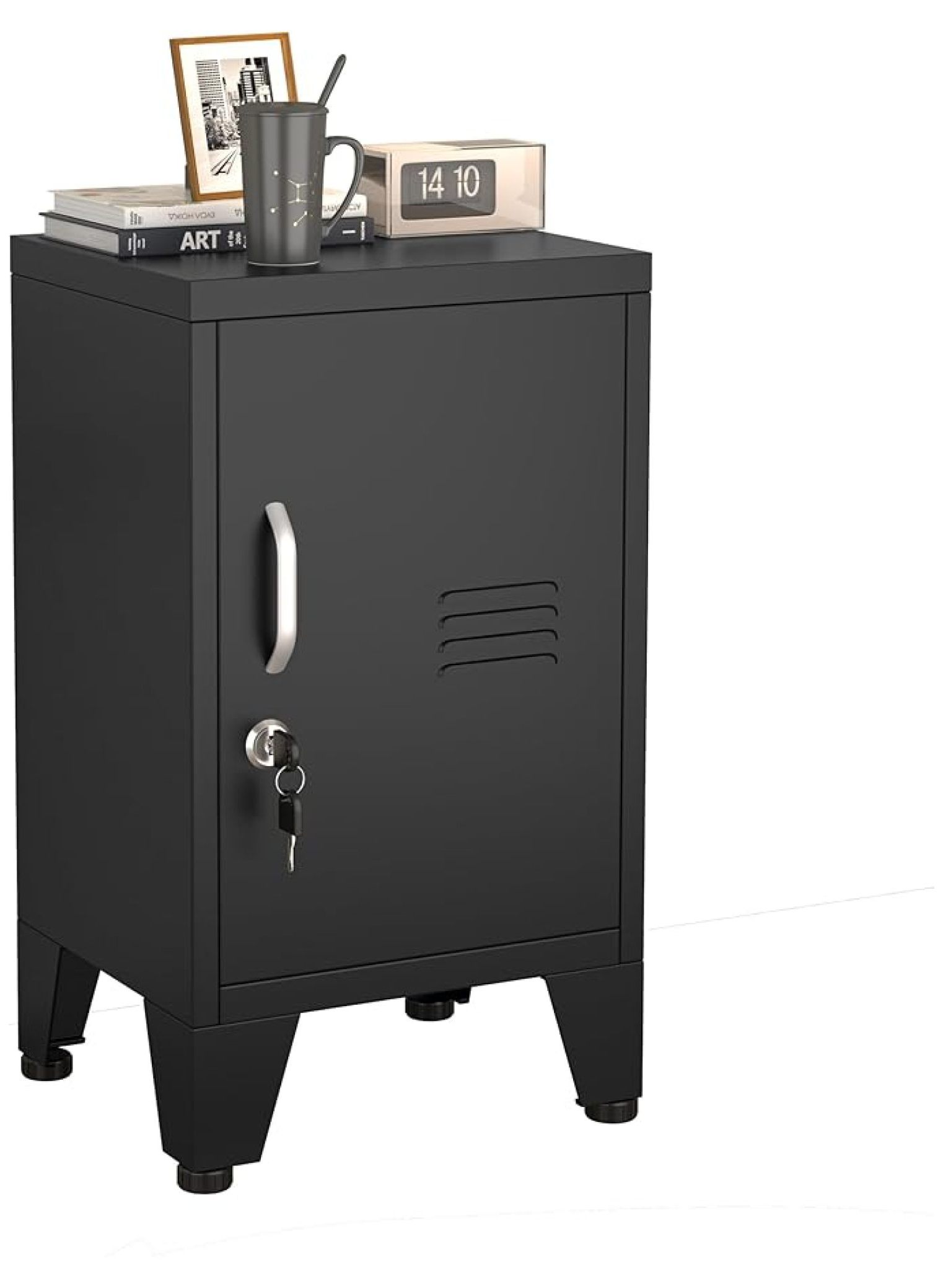 24.4" H Black Metal NightStand Locker Storage Cabinet with 1 Doors ...