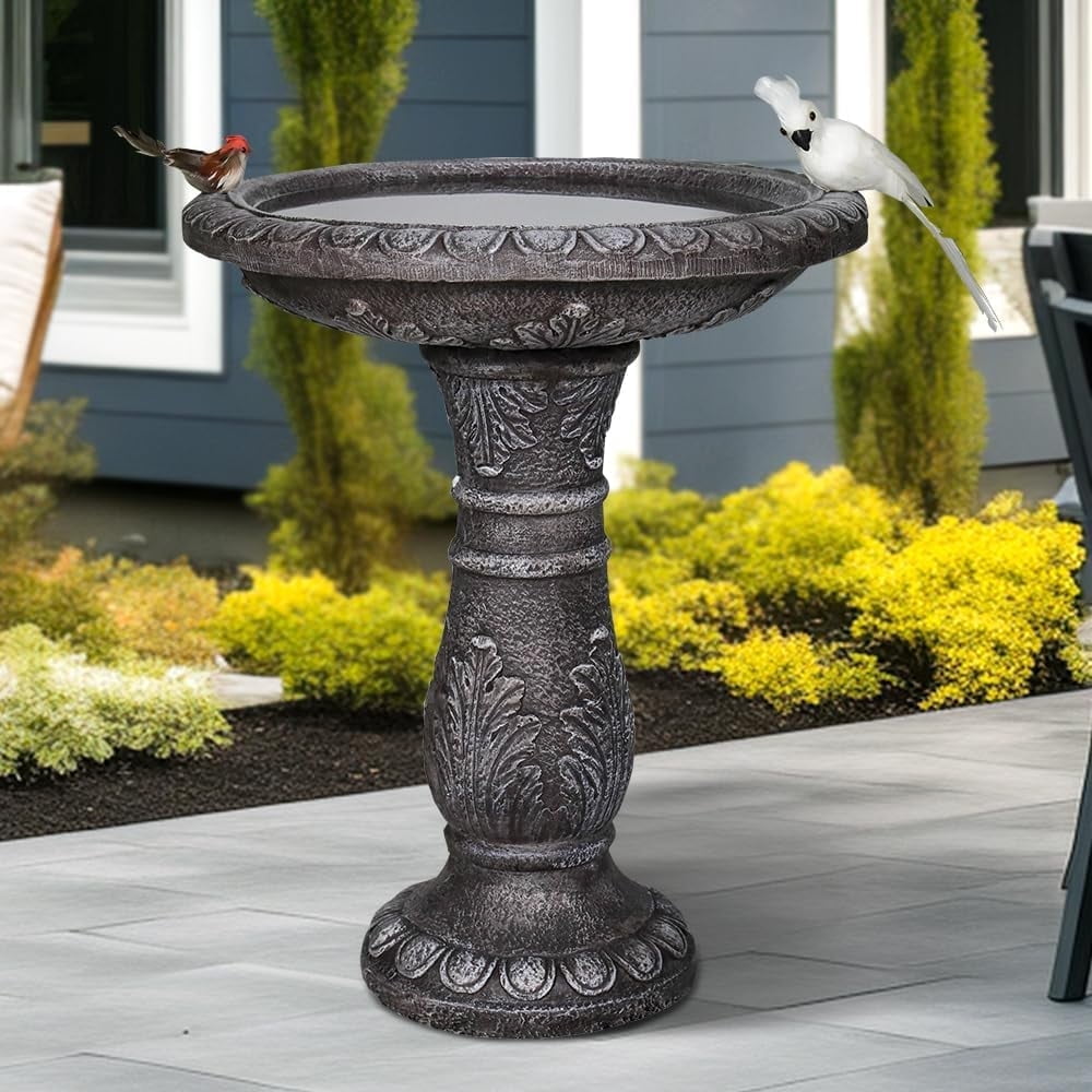 24.4" H Cement Bird Bath for Garden- Fibre Reinforced Concrete Bird ...