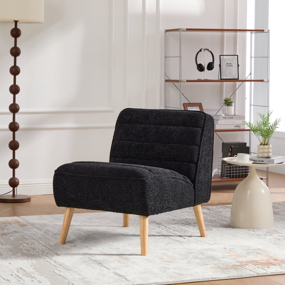 24.4" Wide Modern Upholstered Armless Chair with Rubber Wood Legs ...