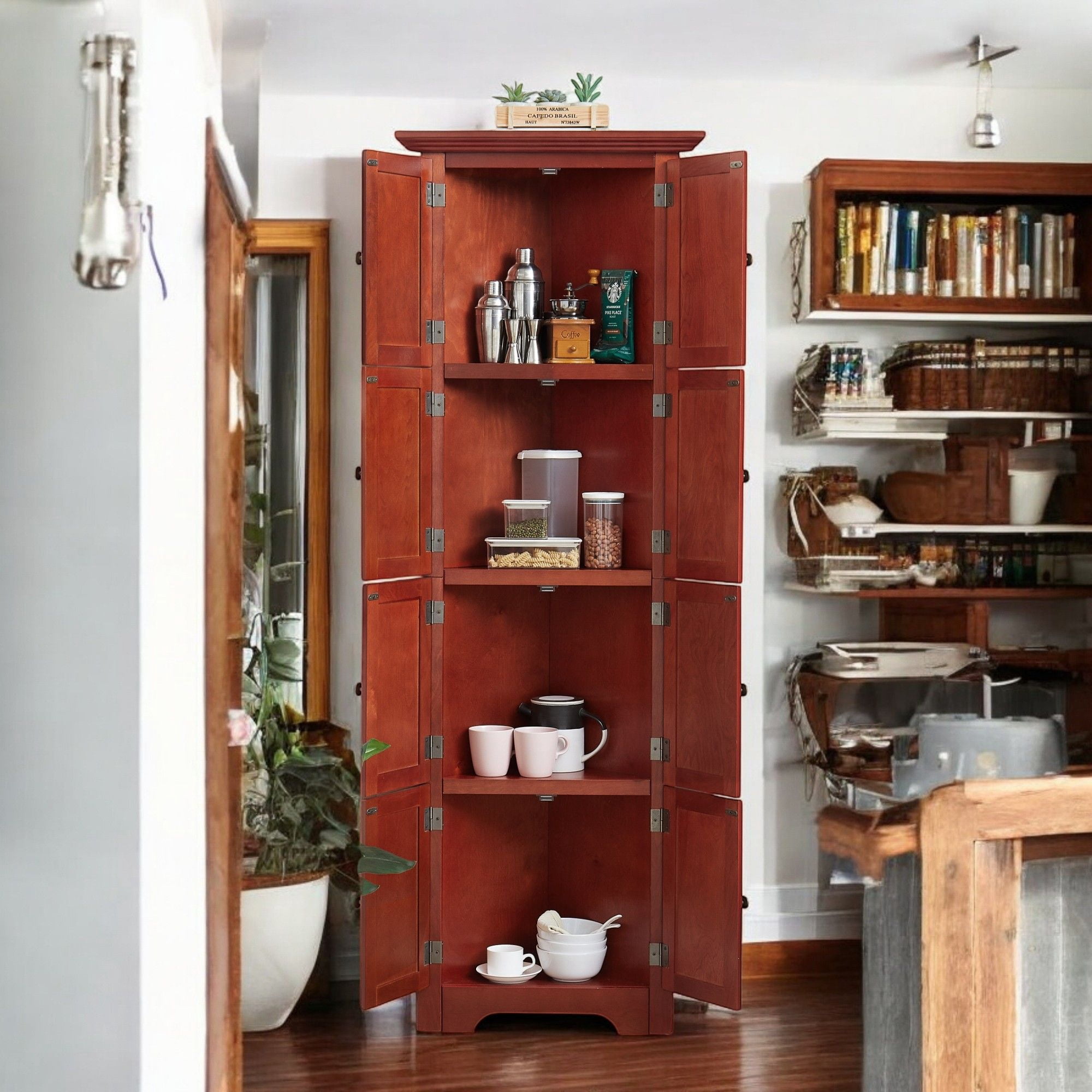 24.40 Inch Tall Wooden Storage Cabinet with Eight Doors and Classic ...