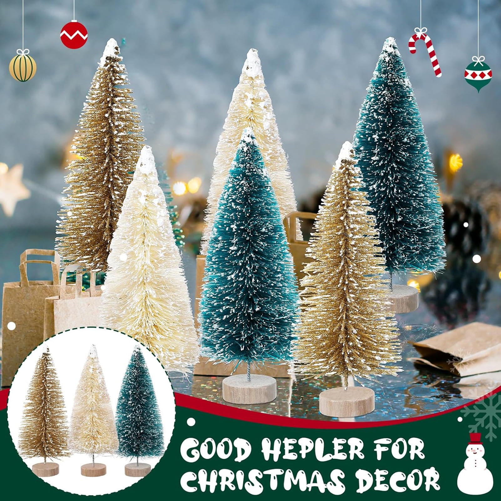 24/45 Pcs Mini Christmas Tree Artificial Mini Pine Trees with Wooden ...