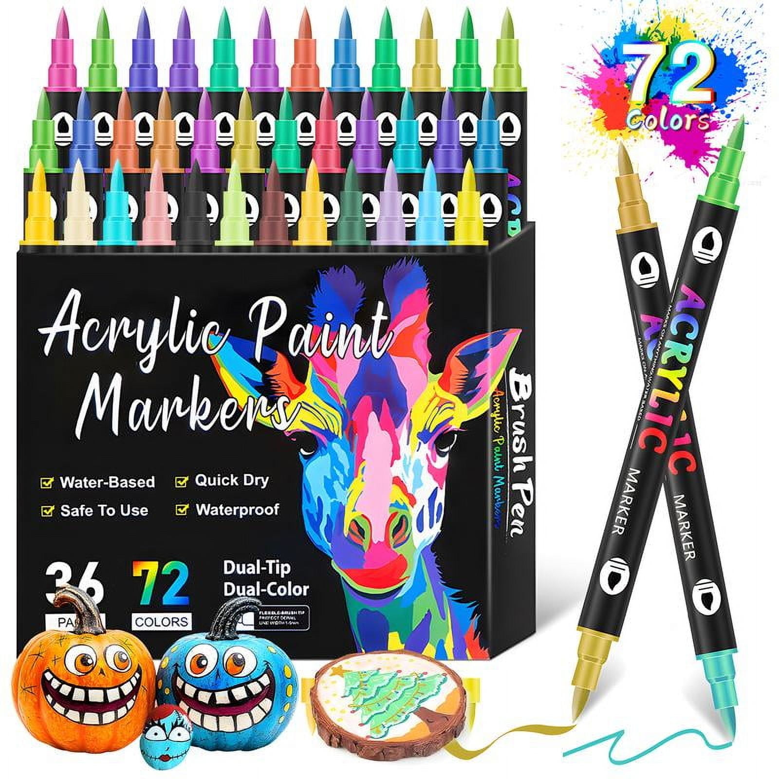 24/48/72 Dual Tip Acrylic Paint Markers Pens Set,Double Ended Drawing ...