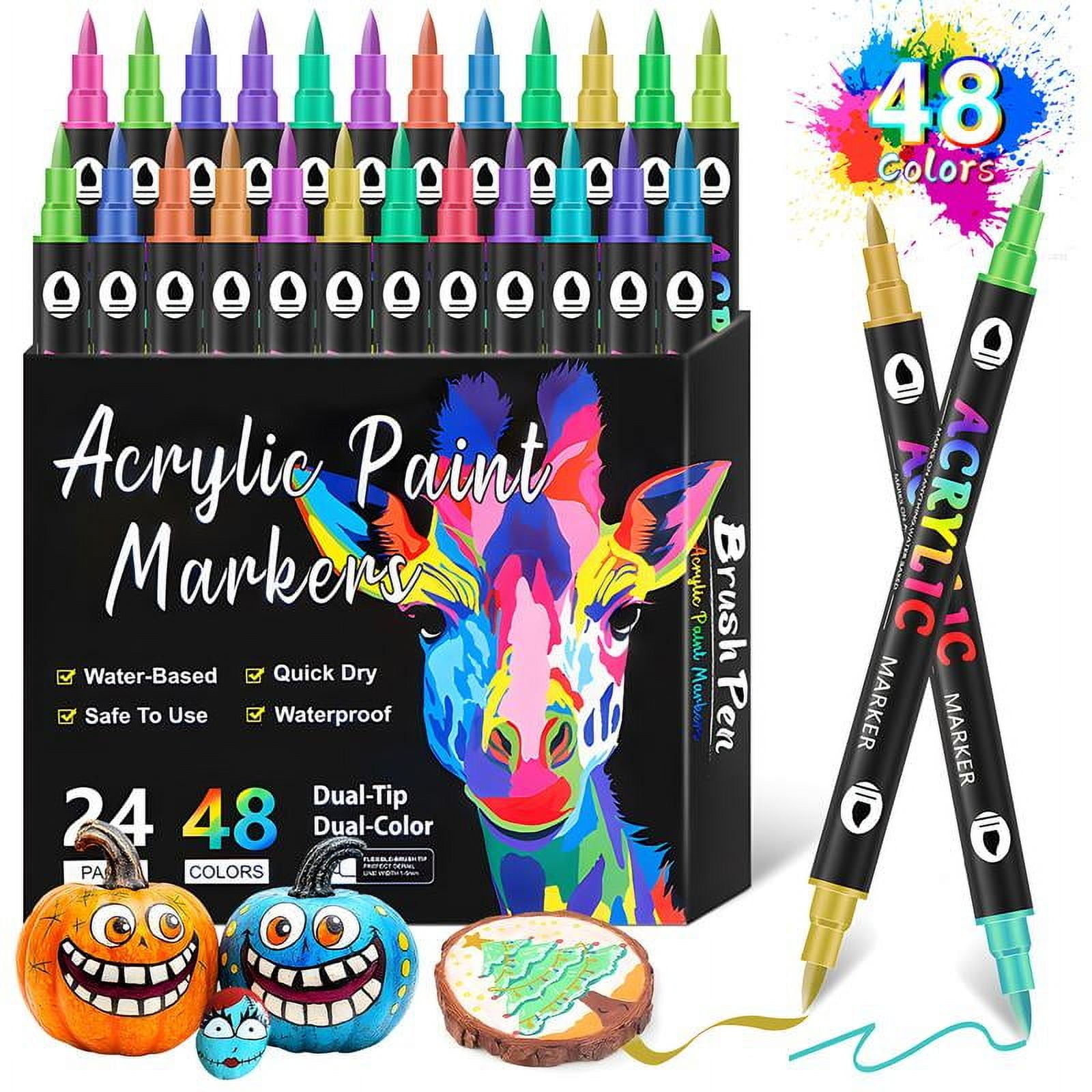 24/48/72 Dual Tip Acrylic Paint Markers Pens Set,Double Ended Drawing ...