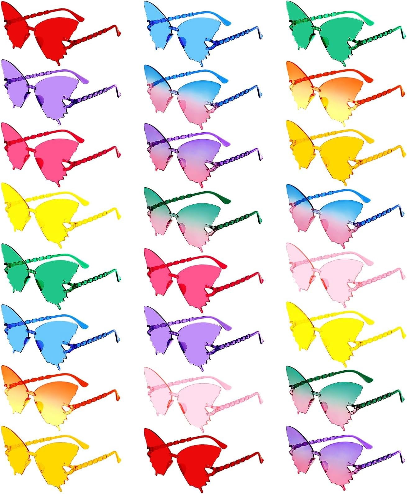 24/48 Pack Colored Party Glasses Bulk Butterfly Rimless Sunglasses ...