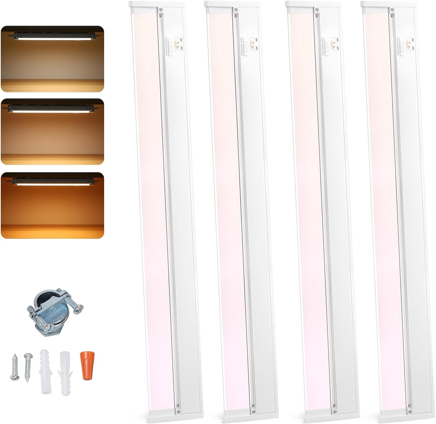 24" 4Pack Hardwired Under Cabinet Light Plug in, 16W 1200LM, 3CCT ...