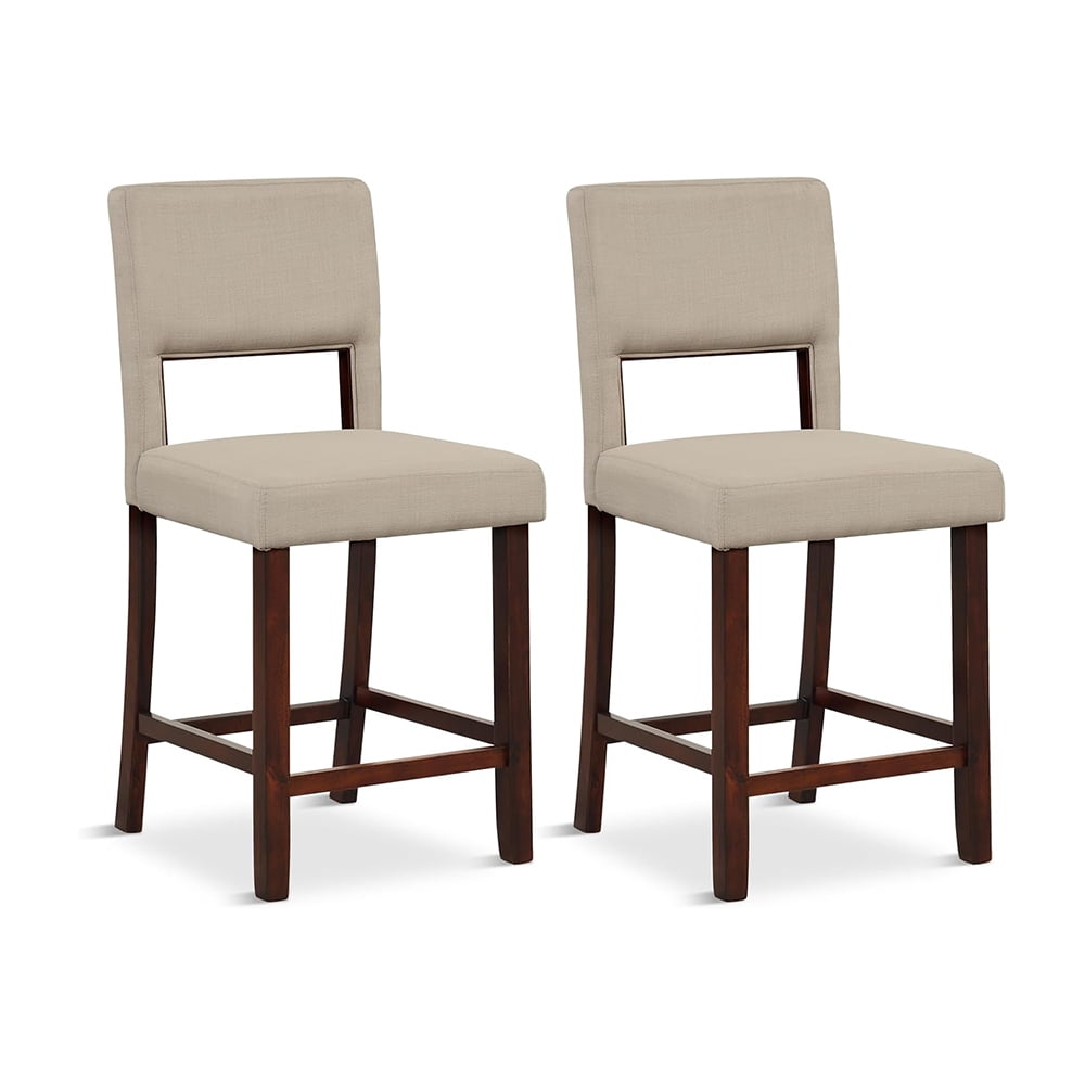 24.5" Counter Height Bar Stools Set of 2, Leather Barstools with Rubber ...