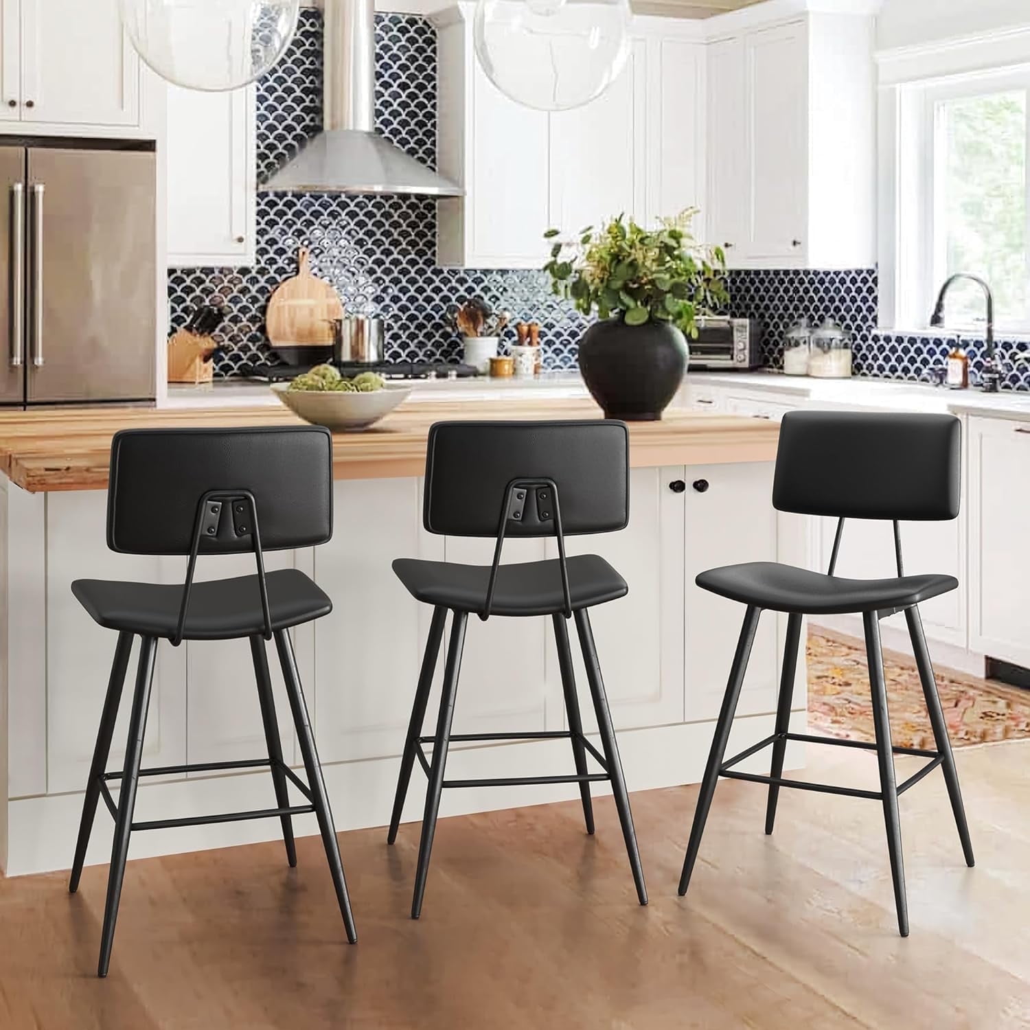 Dycanpo 24.5" Counter Height Bar Stools Set of 3, Faux Leather ...