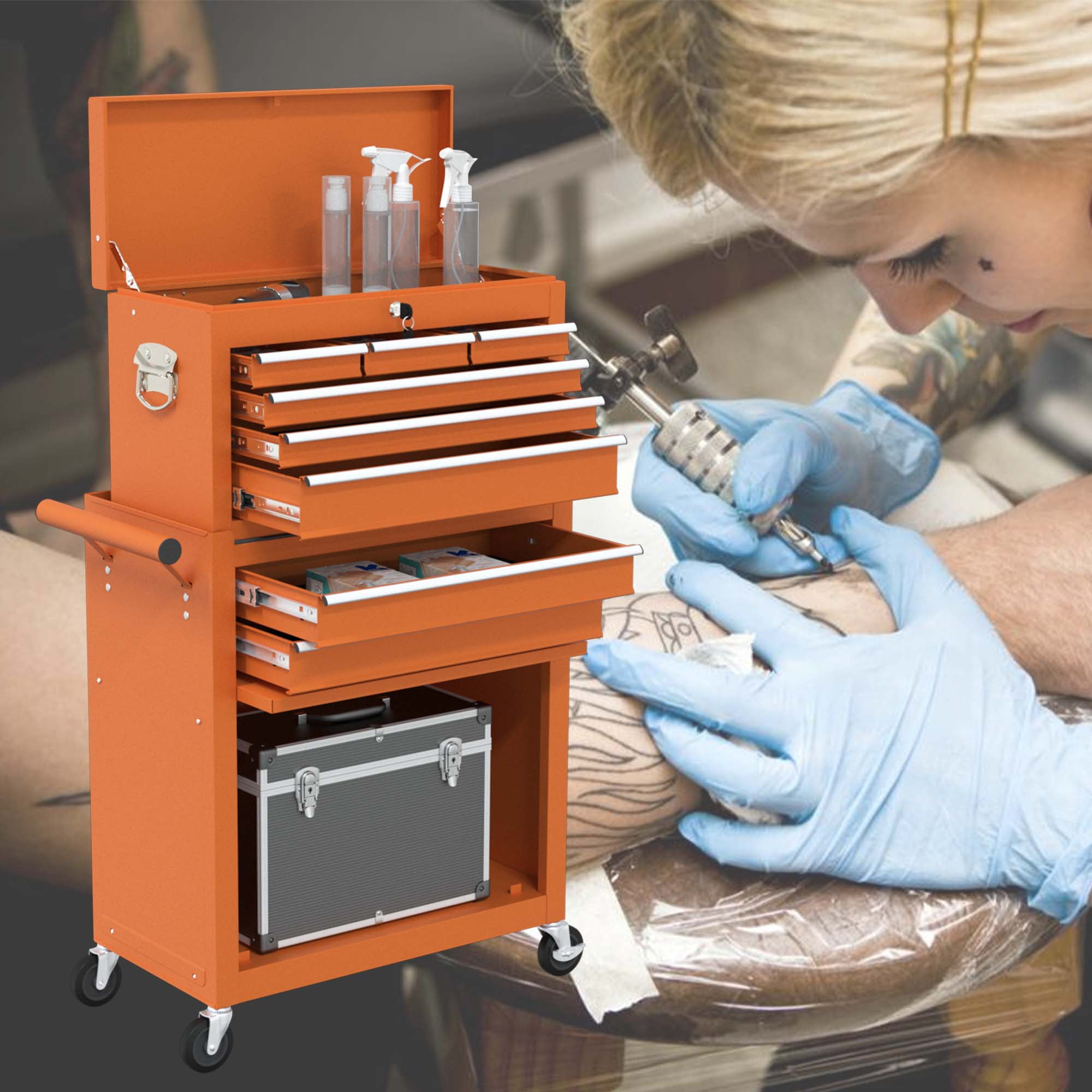 24.5 Inch 2-IN-1 8-Drawer Rolling Tool Chest & Cabinet Large Capacity ...