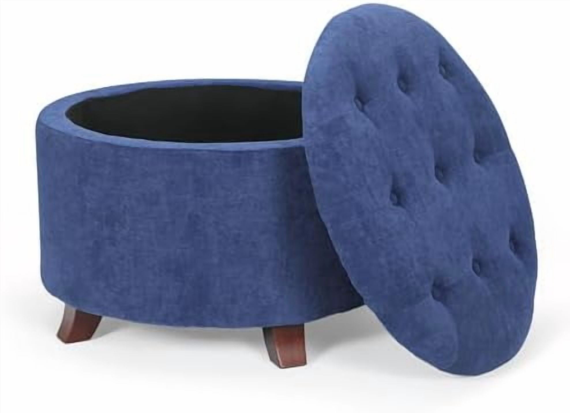 24.5 Inch Small Ottoman with Storage, Round Linen Fabric Storage ...