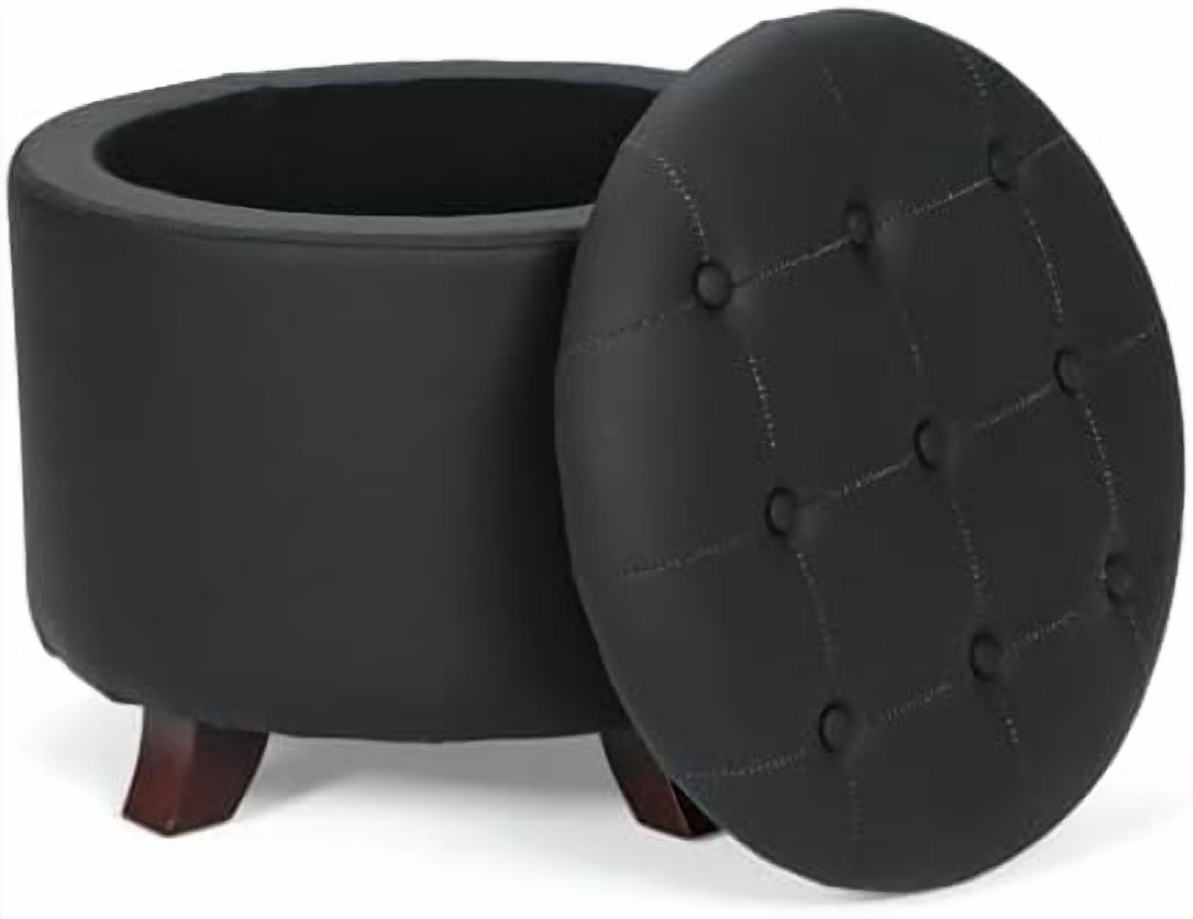 24.5 Inch Small Ottoman with Storage, Round Linen Fabric Storage ...