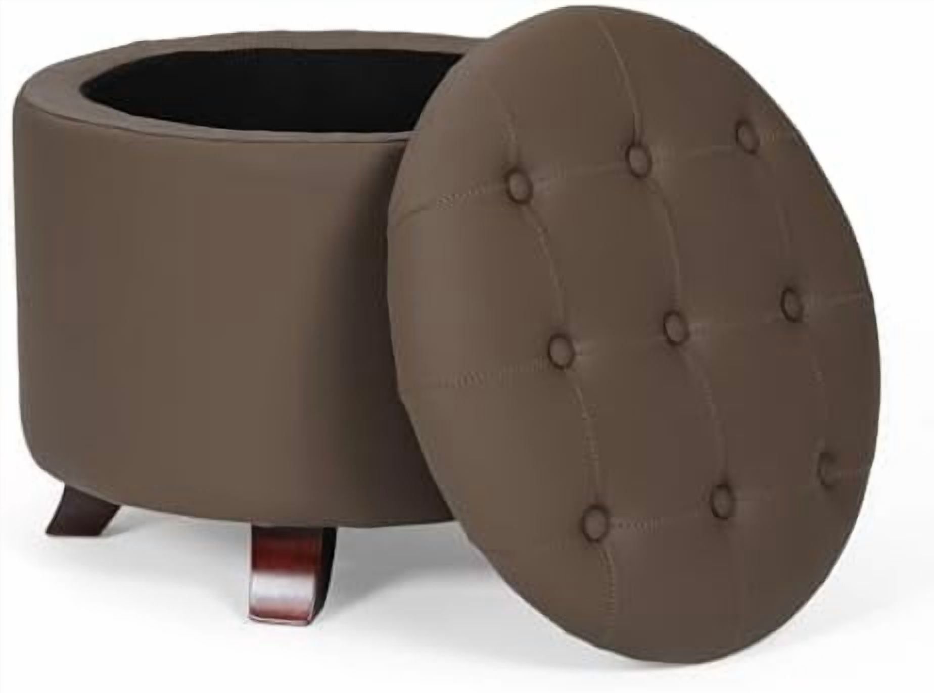 24.5 Inch Small Ottoman with Storage, Round Linen Fabric Storage ...