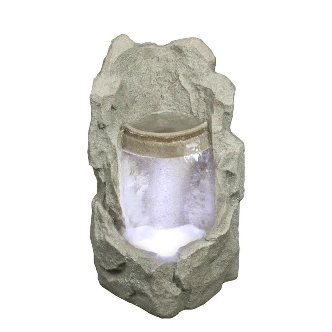 Northlight 24.5" LED Lighted Gray Raised Stone Basin Outdoor Garden ...