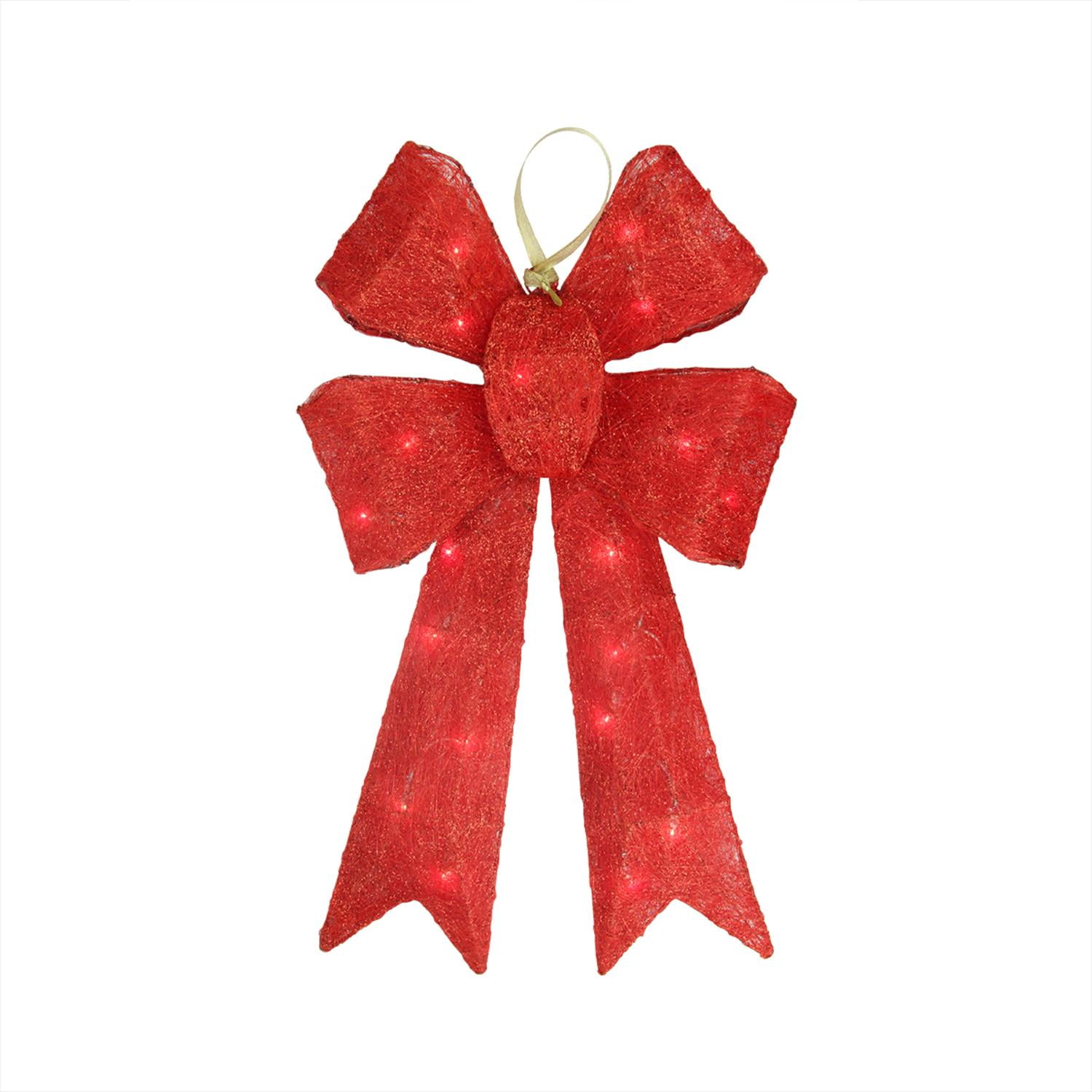 24.5" Lighted Sparkling Red Sisal Bow Christmas Outdoor Decoration ...