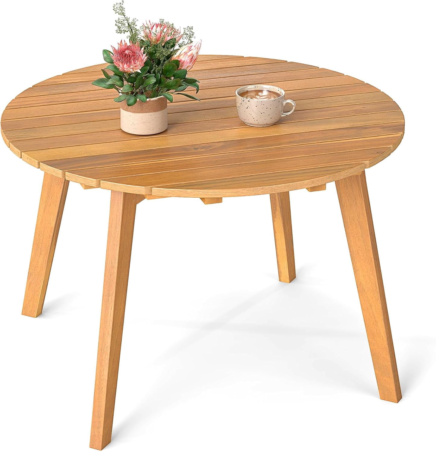 24.5" Round Acacia Wood Outdoor Table, Weather Resistant Patio Bistro ...