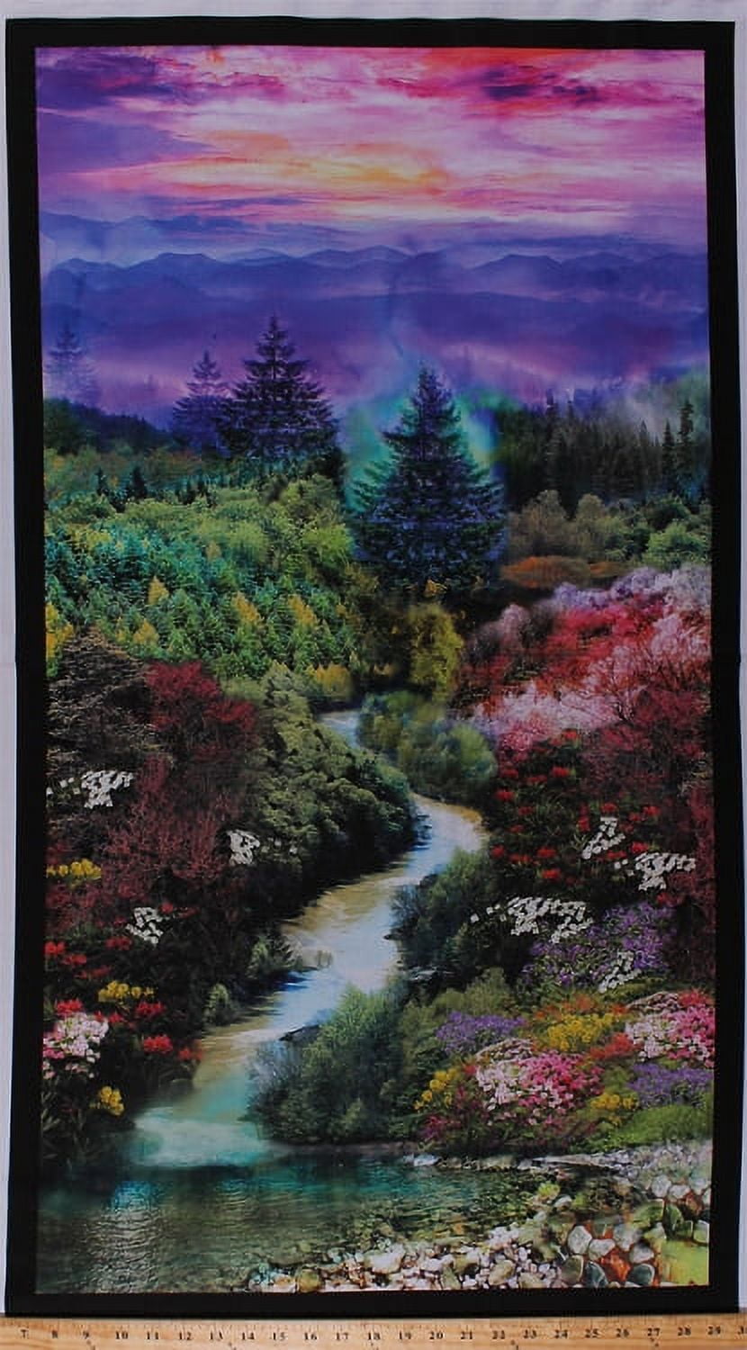 24.5" X 44" Panel Landscape Mountain View Sunset Valley Trees Flowers ...