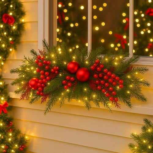 24.5 inch Christmas Swags with Light Artificial Pine Needles Swag ...