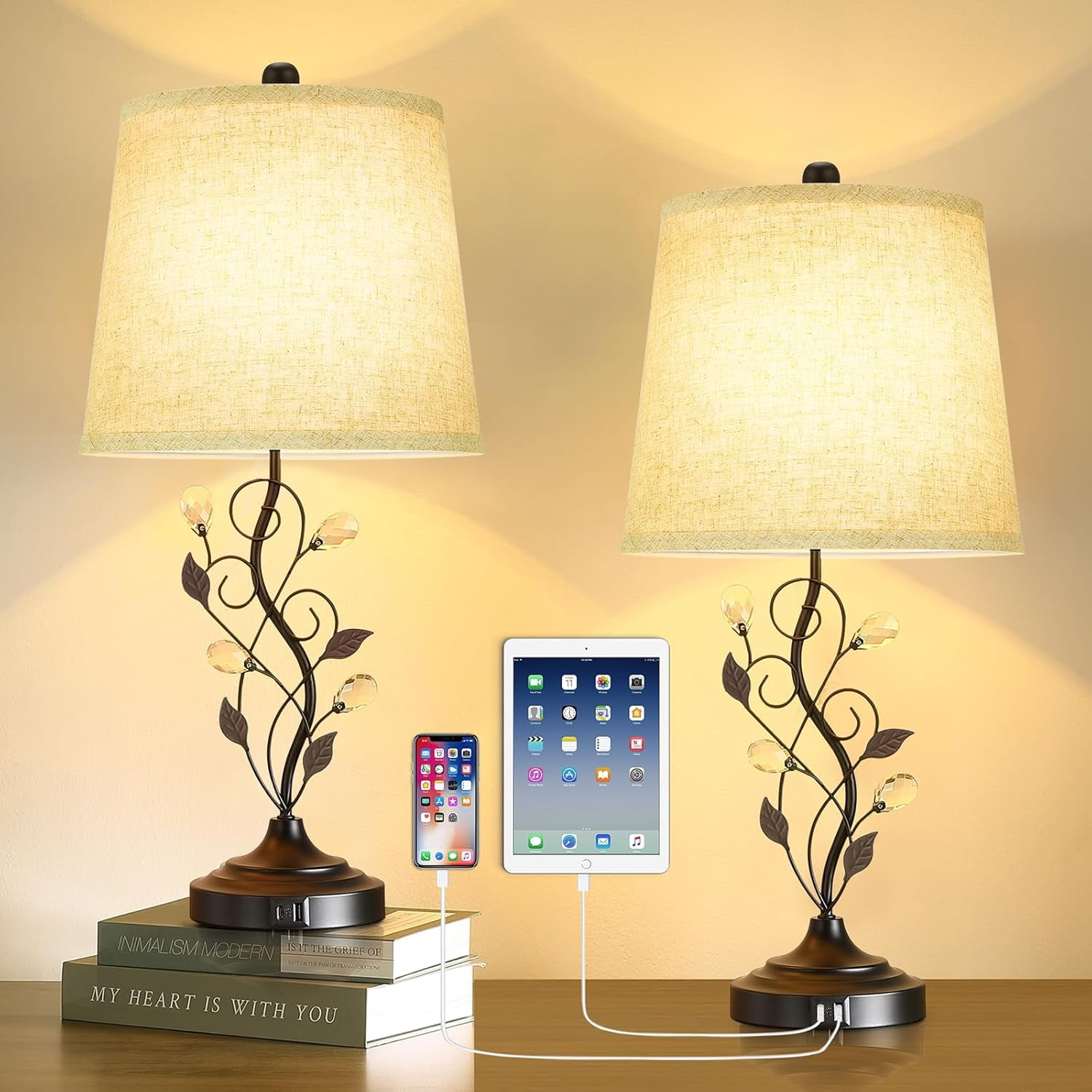 24.5in Farmhouse Table Lamps for Living Room Set of 2, Rustic Lamps for ...