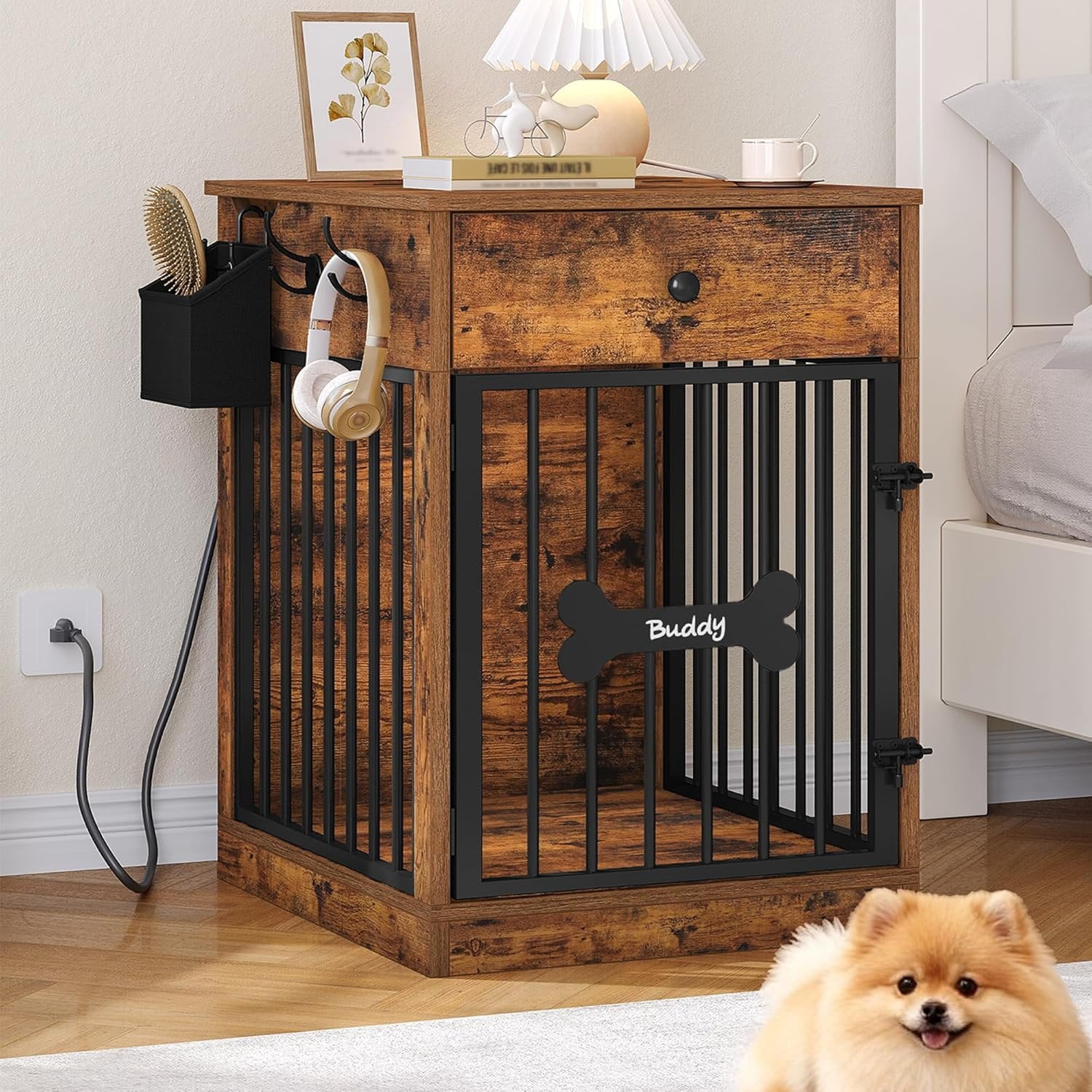 24.6'' Crate Furniture with Station, Kennel Indoor with Flip-Top ...