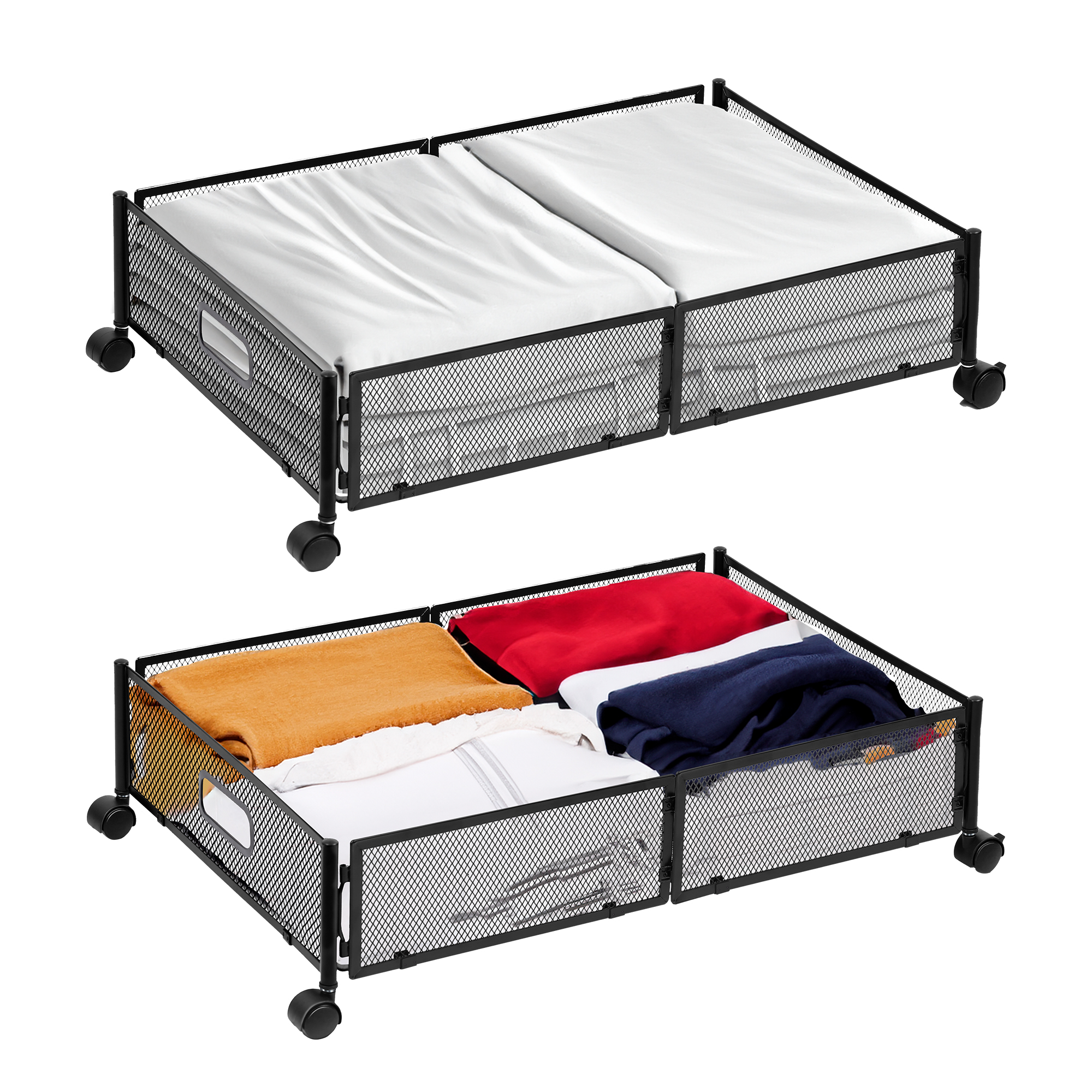 24.6" Underbed Storage Cart 2 Pieces with Wheels and Handles, Foldable ...