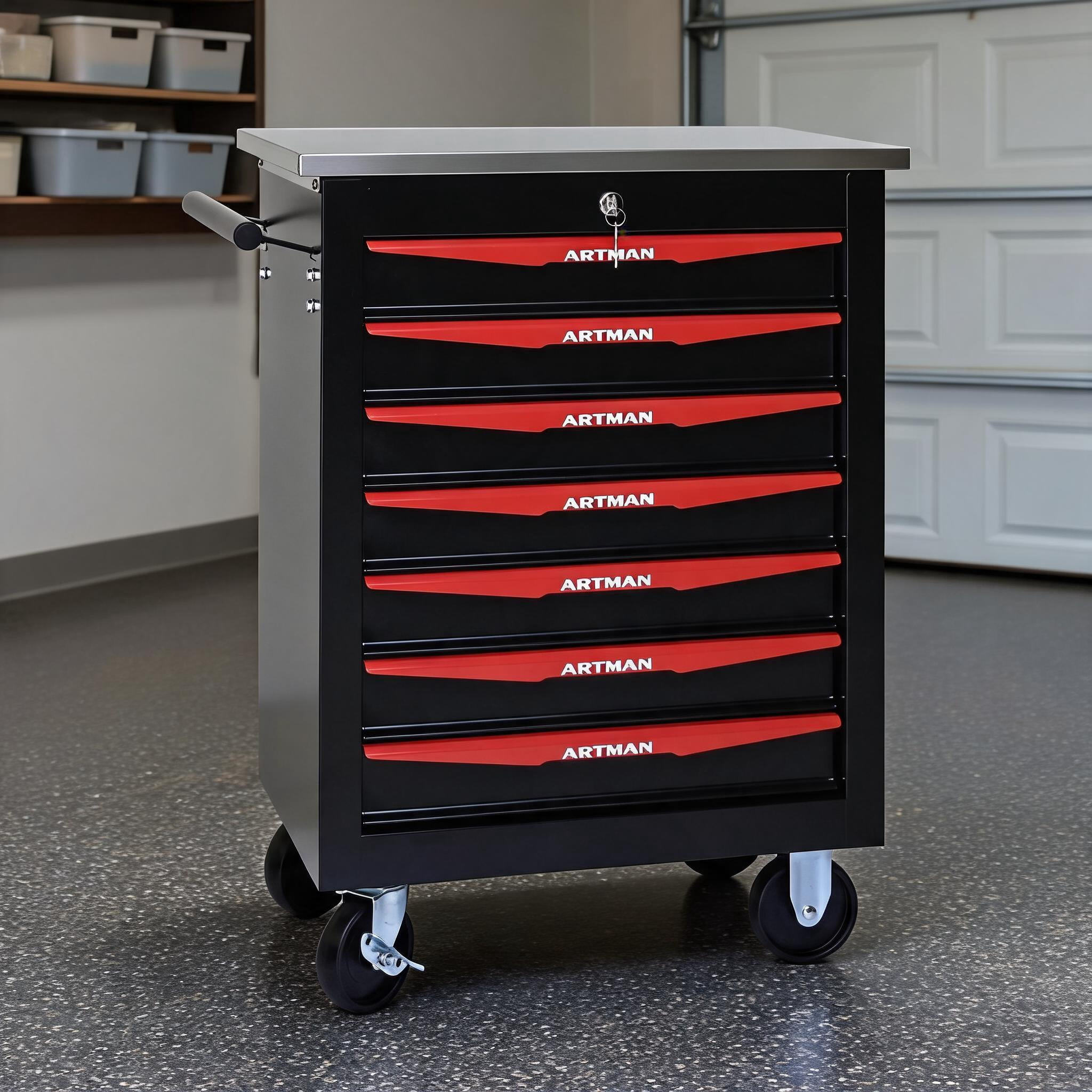 24.61 Inch 7-Drawer Rolling Tool Cabinet Industrial Contemporary Black ...