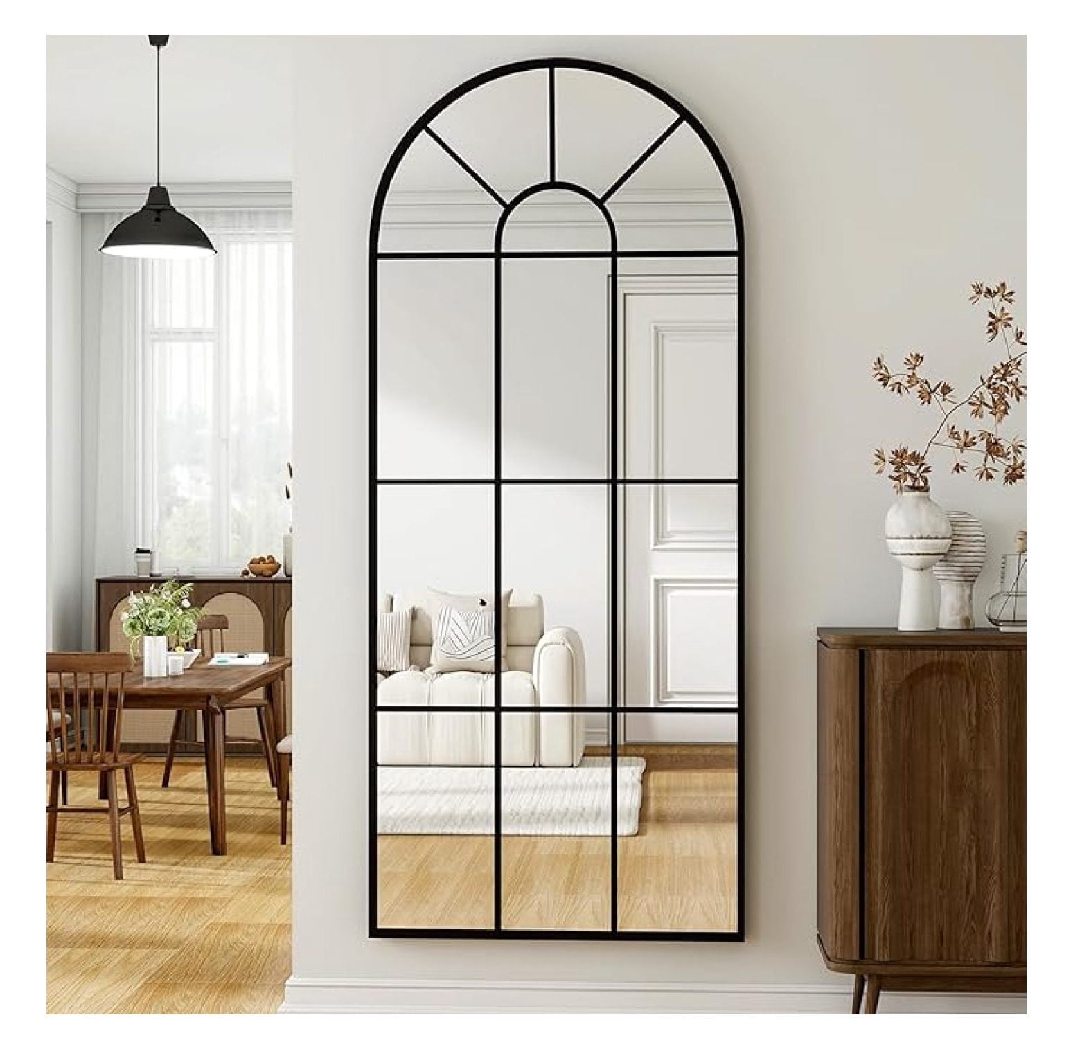 24"×65" Windowpane Arched Full Length Mirror, Grid-Designed Decorative ...