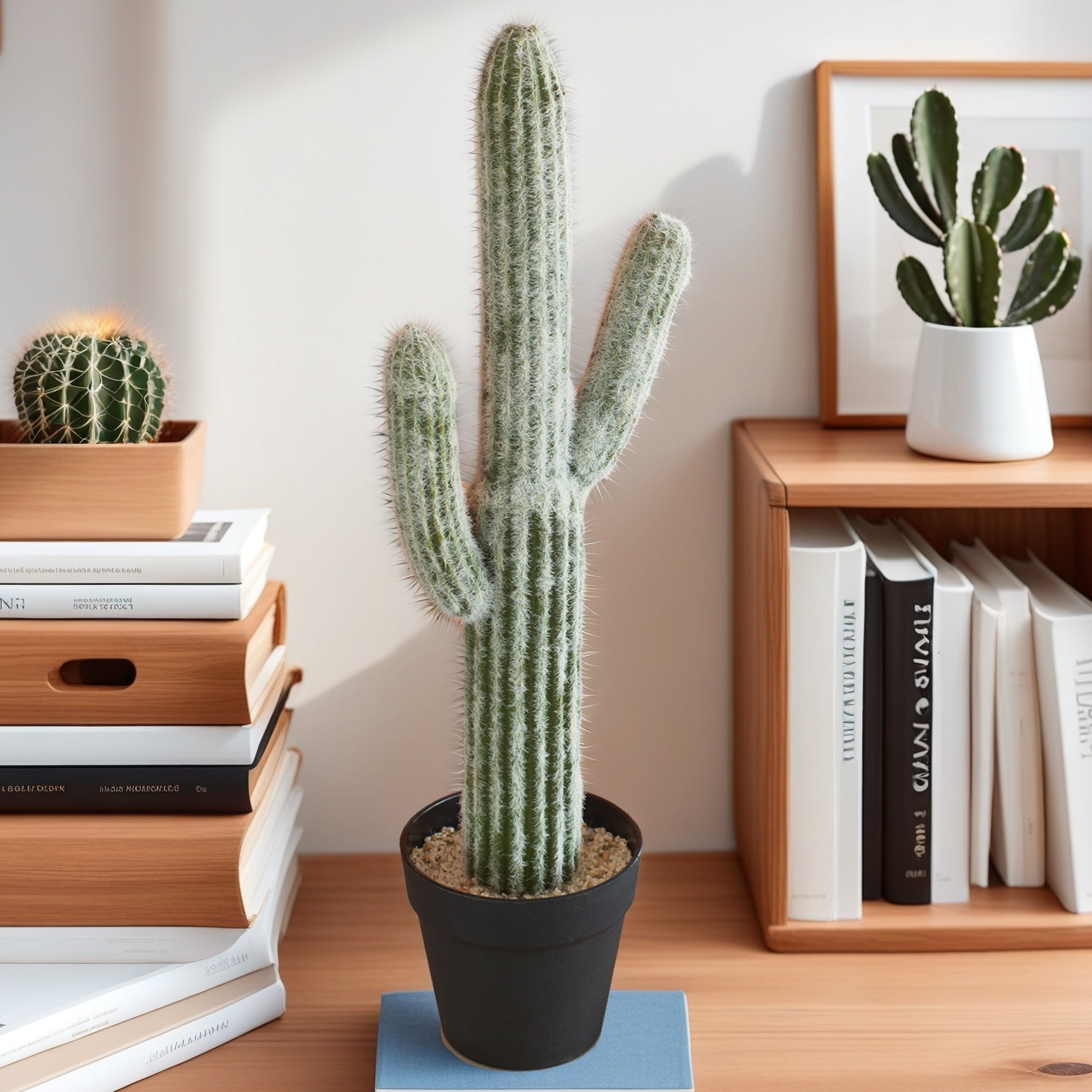 24.67" Artificial Saguaro Cactus in Black Pot – Lifelike Desert Decor ...