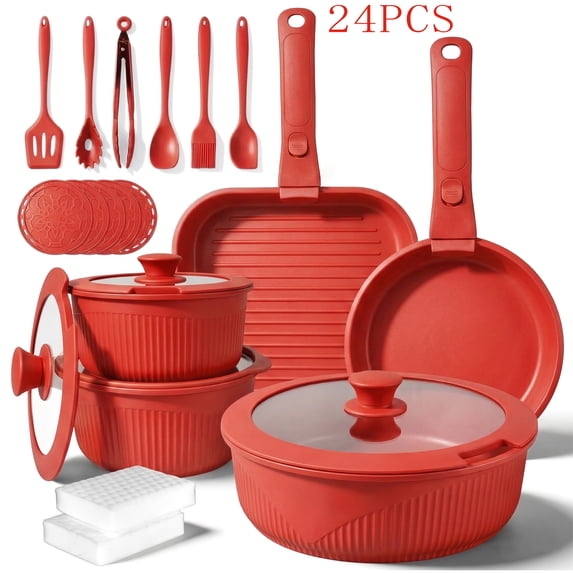 24/7/5PCS Non-Stick Cookware Set, Induction Ready Pots & Pans ...