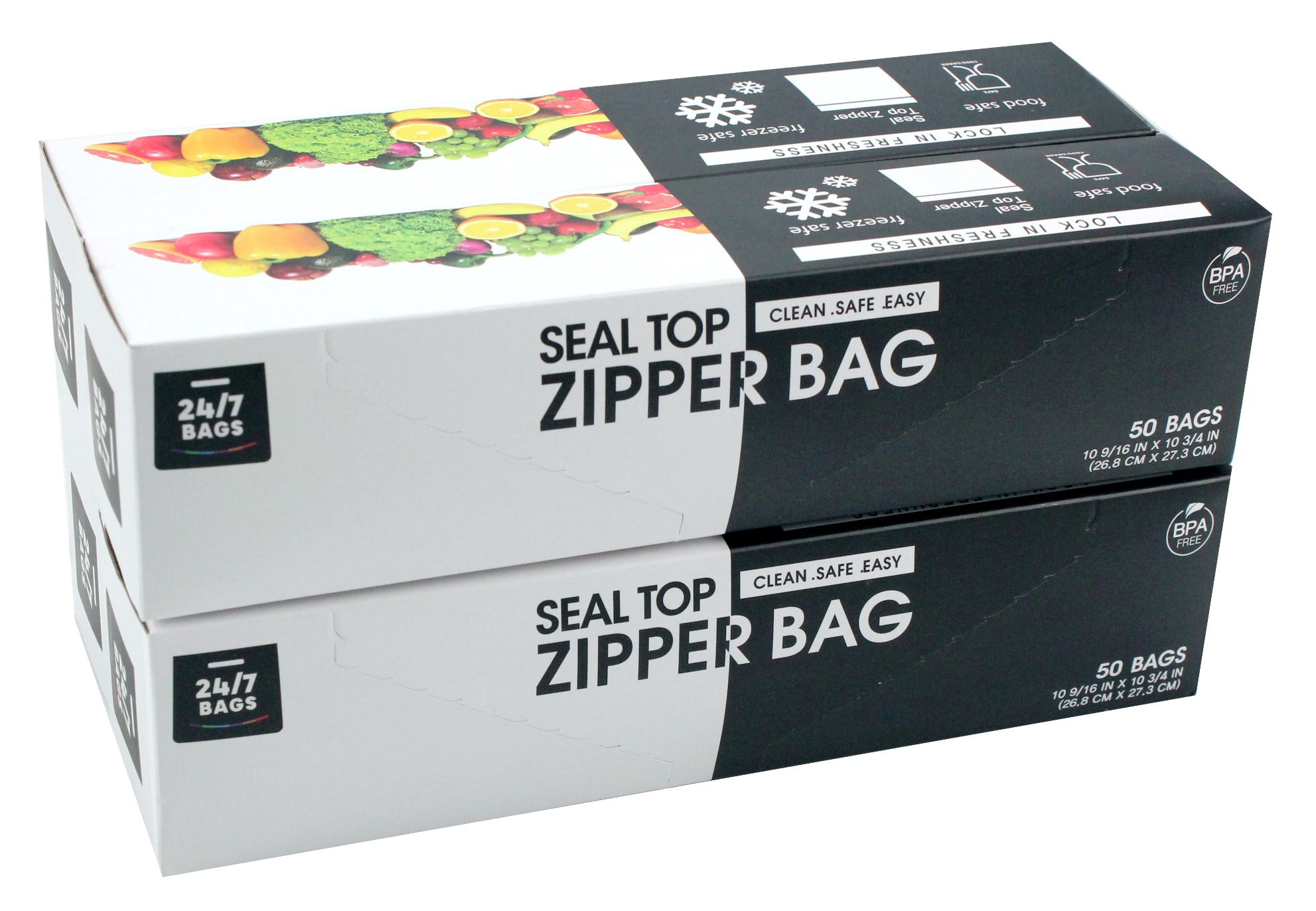 24/7 Bags - Double Zipper Ziplock Storage Bags, Gallon Size, 200 Count ...