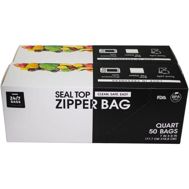 24/7 Bags: Quart Food Storage Bags, 100 Count, Easy Open Tabs, Zip-Lock ...