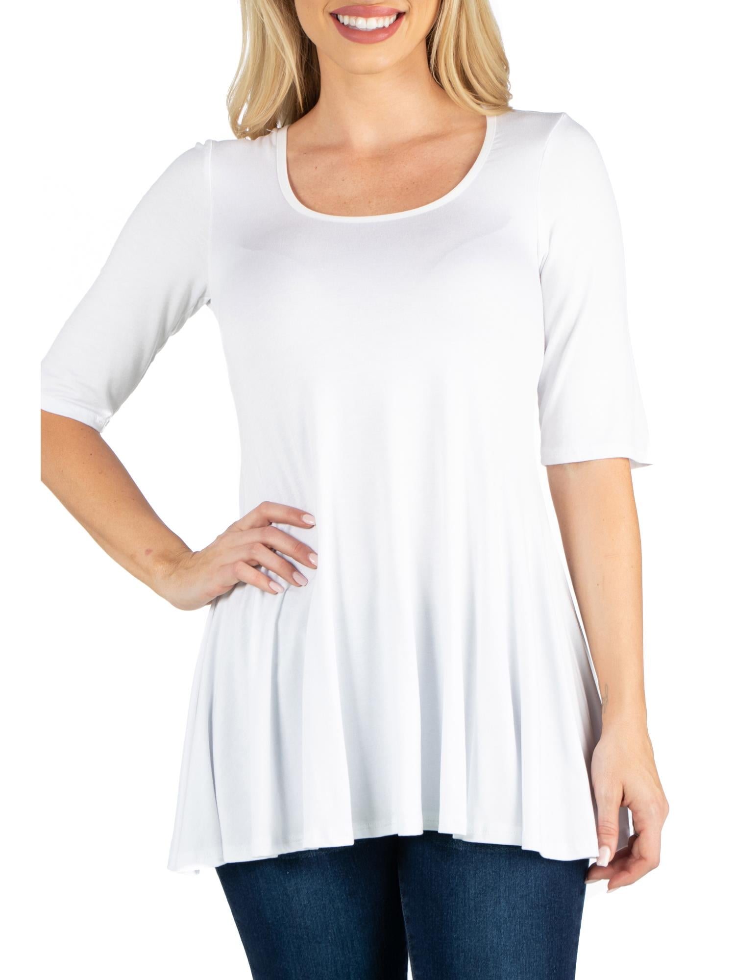 24/7 Comfort Apparel Women's Elbow Sleeve Swing Tunic Top - Walmart.com