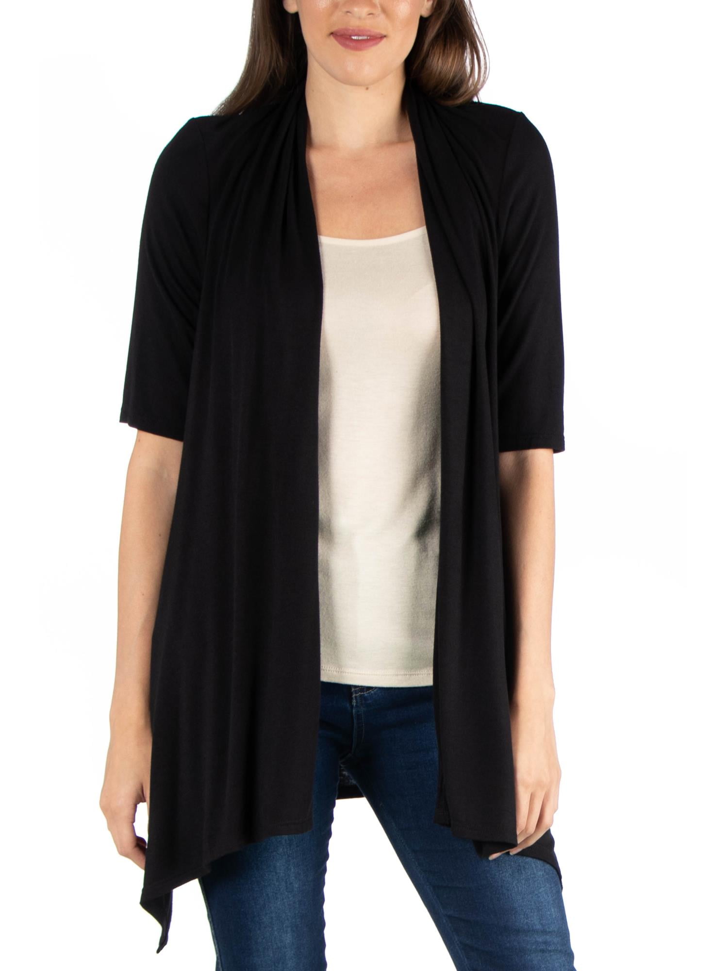 24/7 Comfort Apparel Women's Loose Fit Open Front Cardigan with Half ...