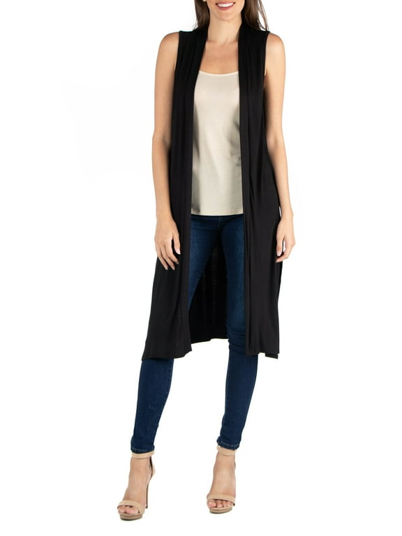 Geyoo Women's Casual Long Vest - Sleeveless, Open Front, Side Pockets ...