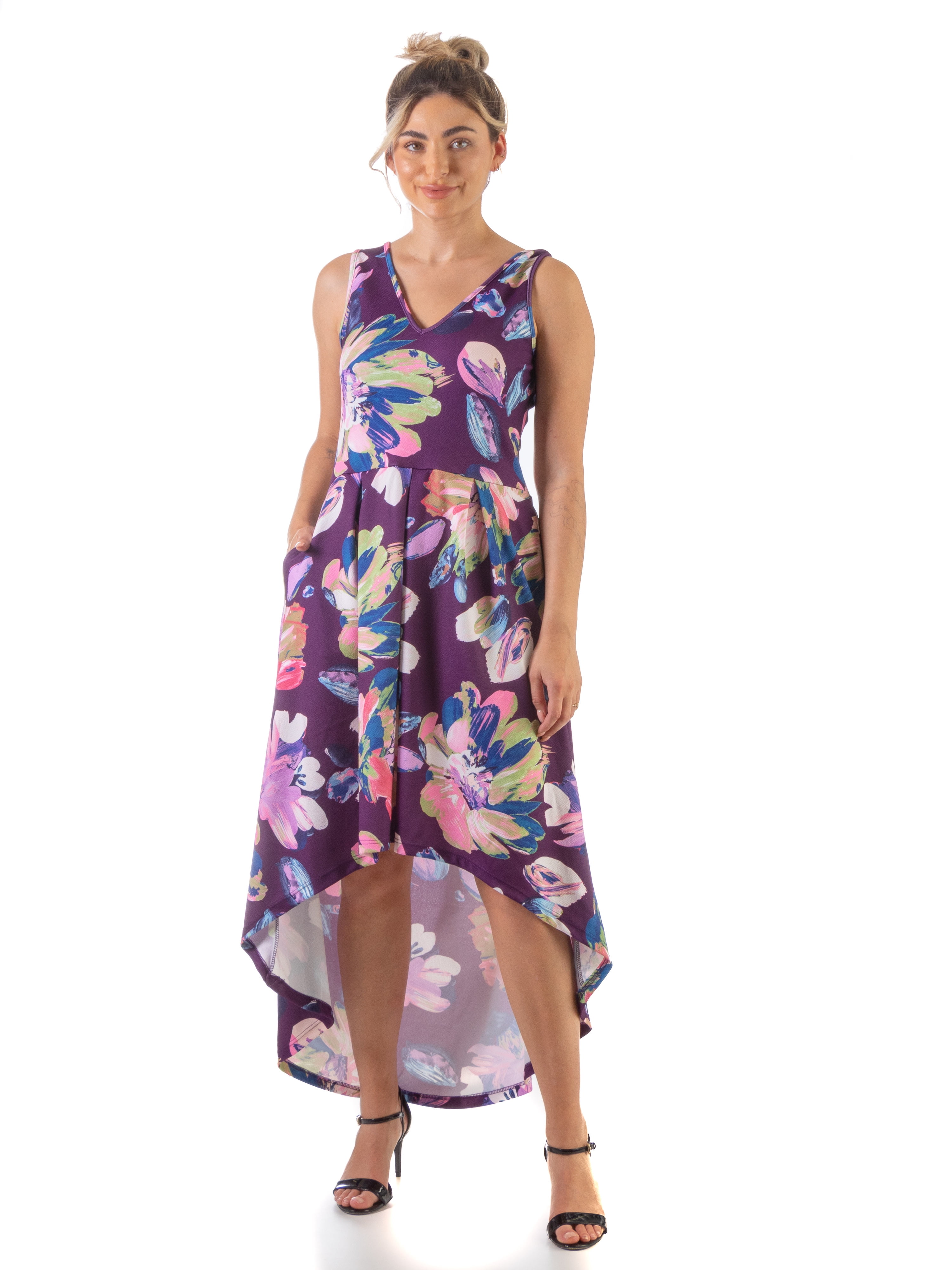 Free Shipping! 24/7 Comfort Apparel Womens Purple Sleeveless Pleated ...