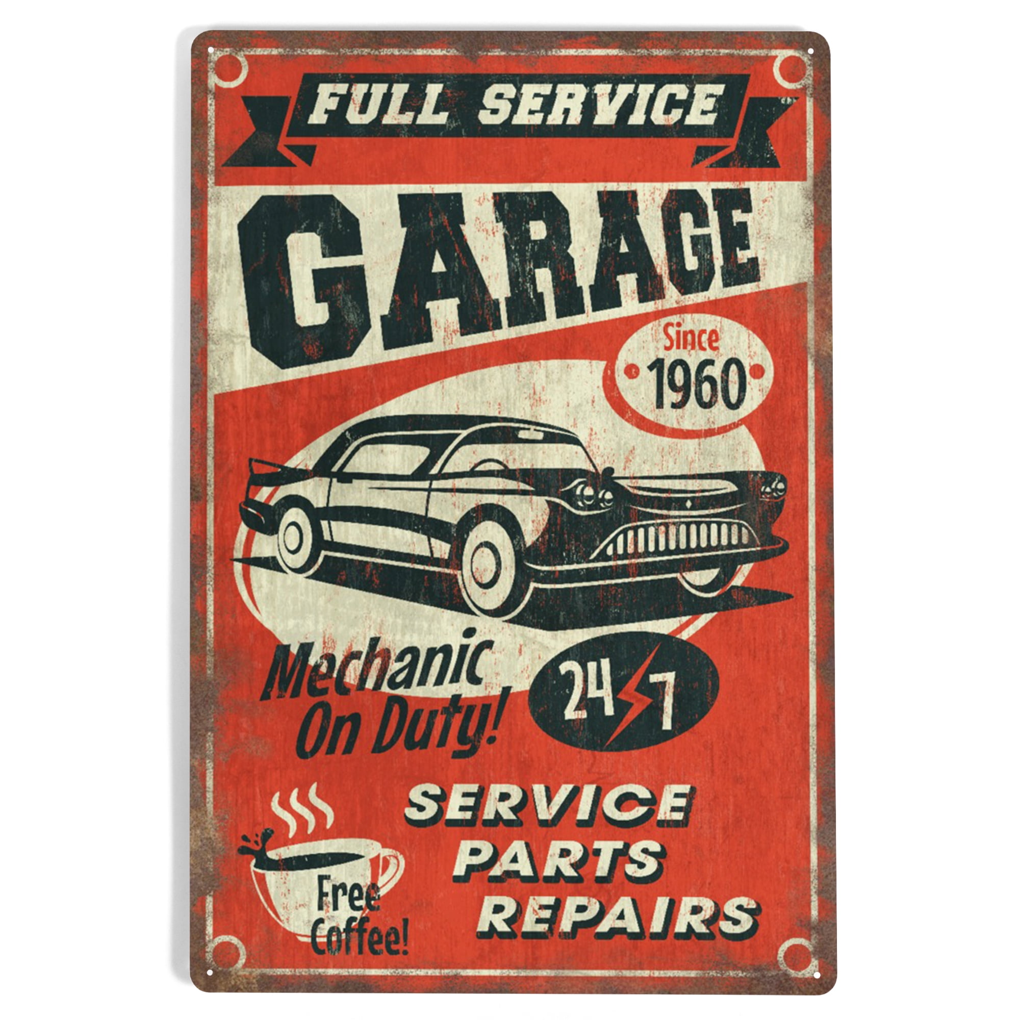 24 7 Full Service Garage Vintage Sign 12x18 Aluminum Art Indoor