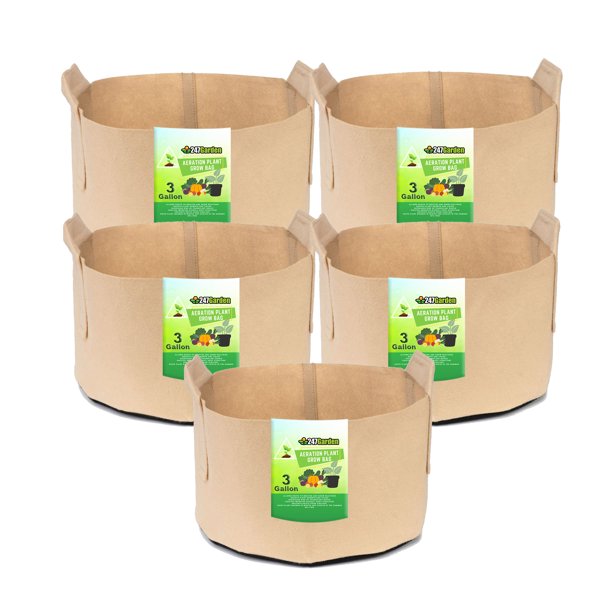 24/7 Garden 3-Gallon Grow Bags / Fabric Pots / Flower Planters (Tan) (5 ...