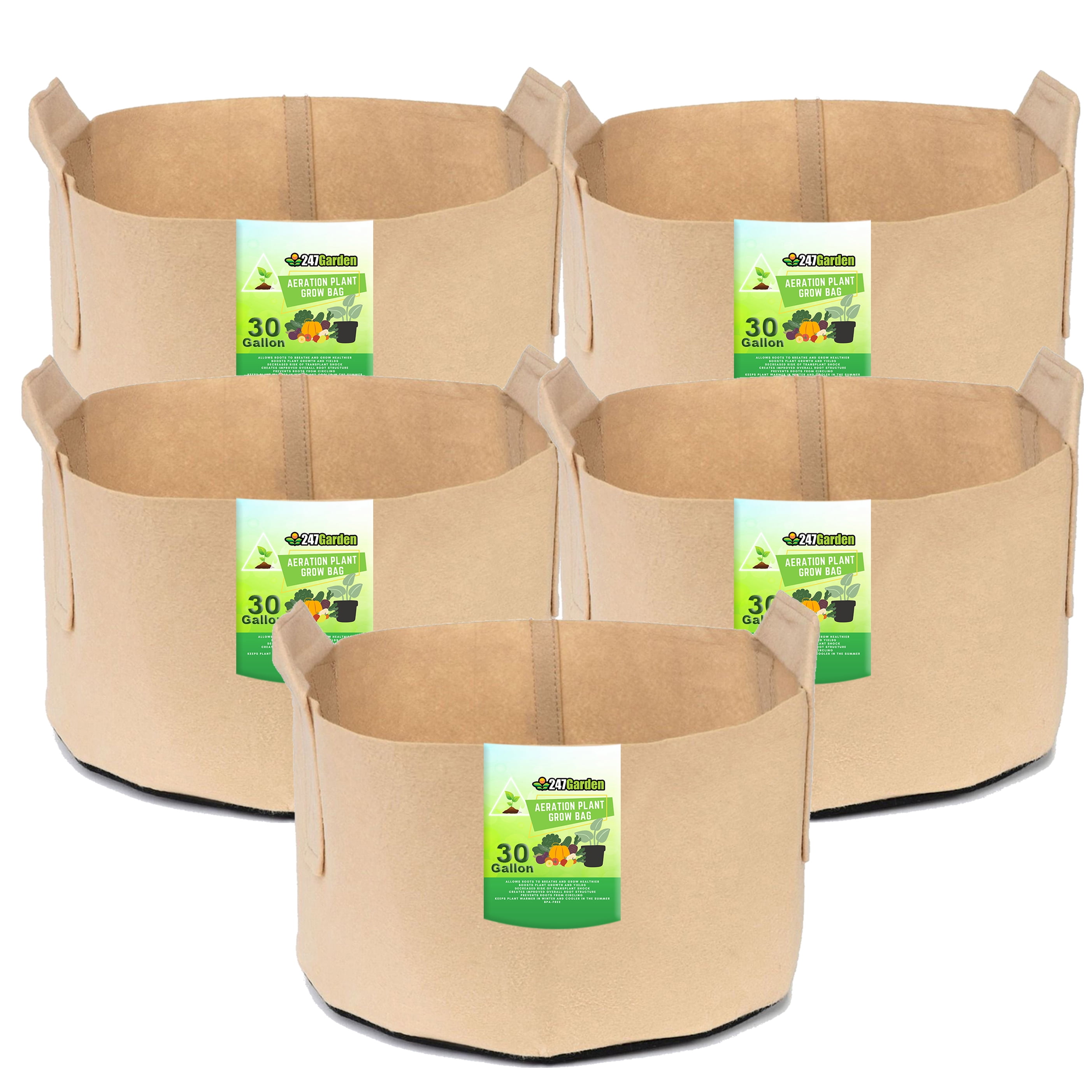 24/7 Garden 30-Gallon Grow Bags / Fabric Pots / Flower Planters (Tan ...