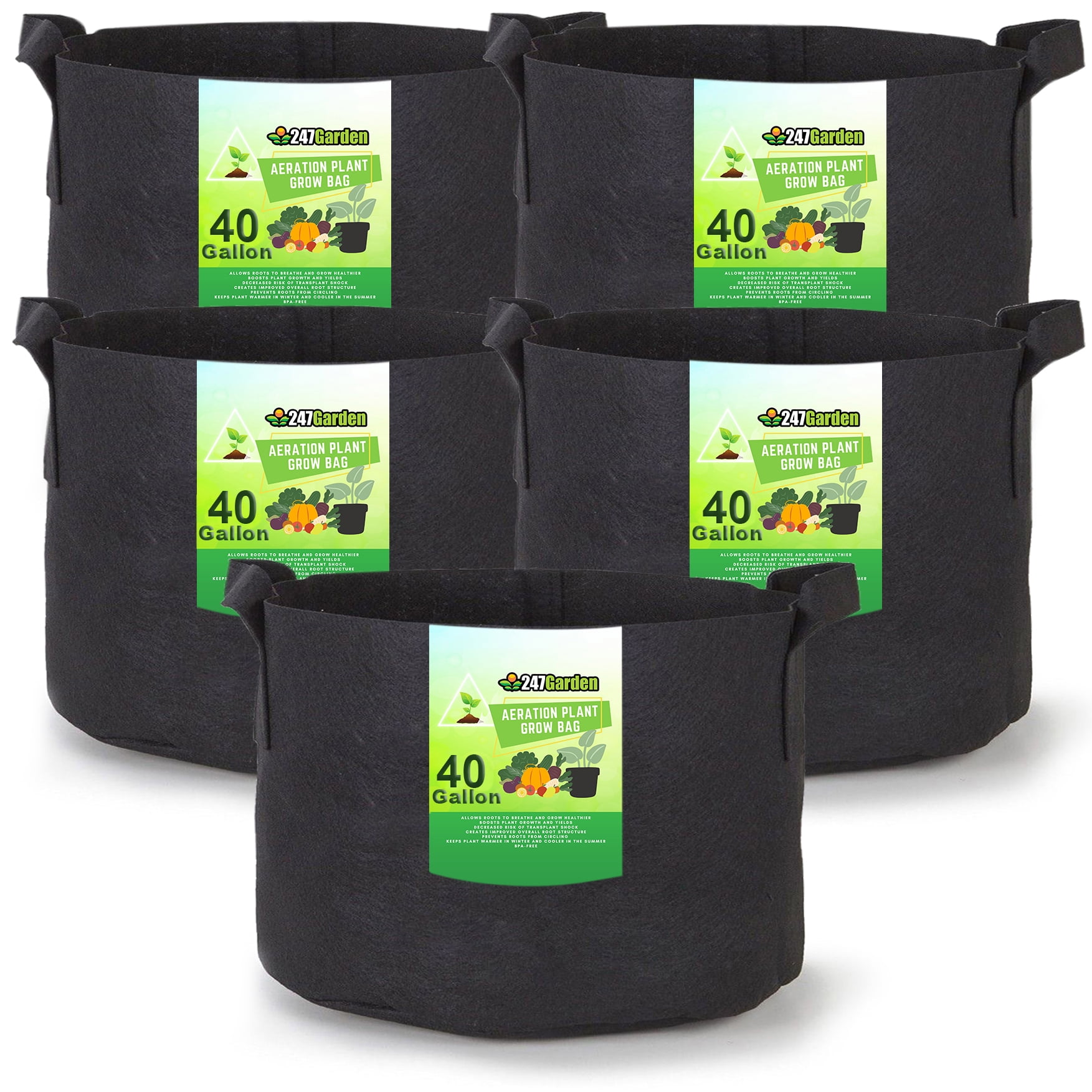 24/7 Garden Large 40-Gallon Aeration Fabric Grow Bags/Plant Pots (Black ...
