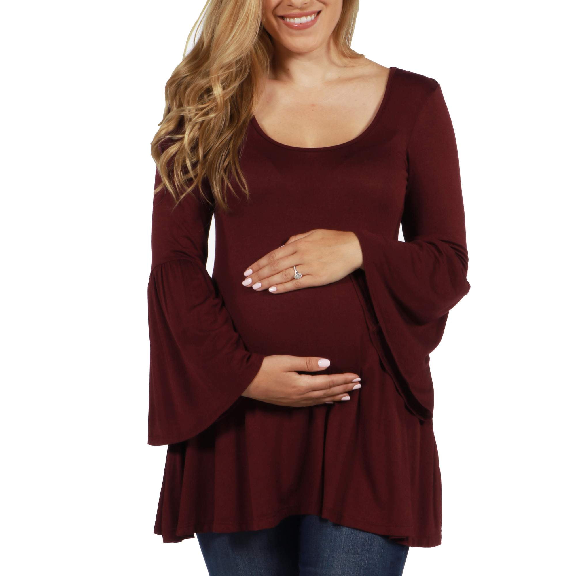 24/7 Comfort Apparel Del Mar Maternity Tunic Top Scoop Neck Bell Sleeve ...