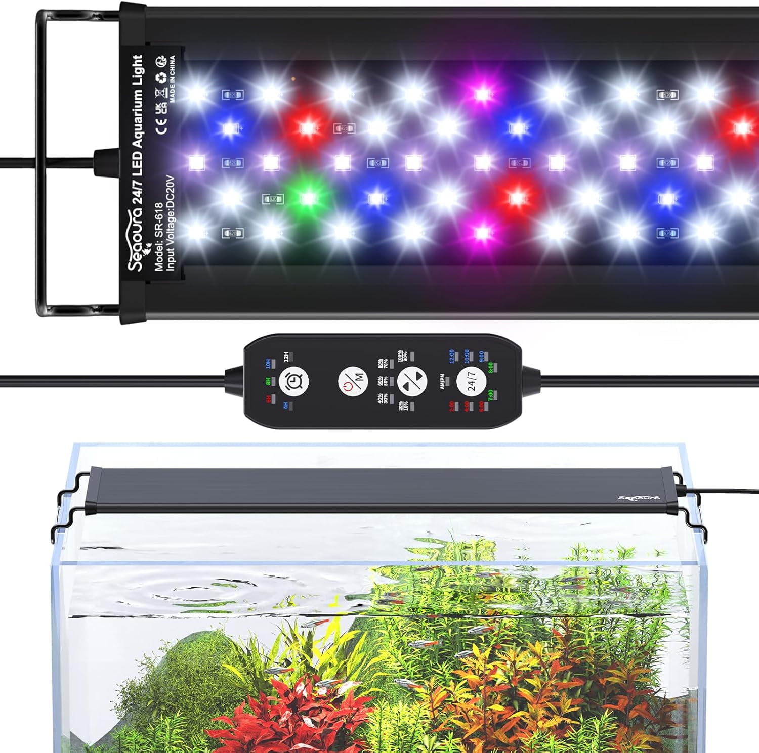 24/7 Mode LED Aquarium Light for Plants-Full Spectrum Fish Tank Light with Timer, Auto On/Off, 7 ...