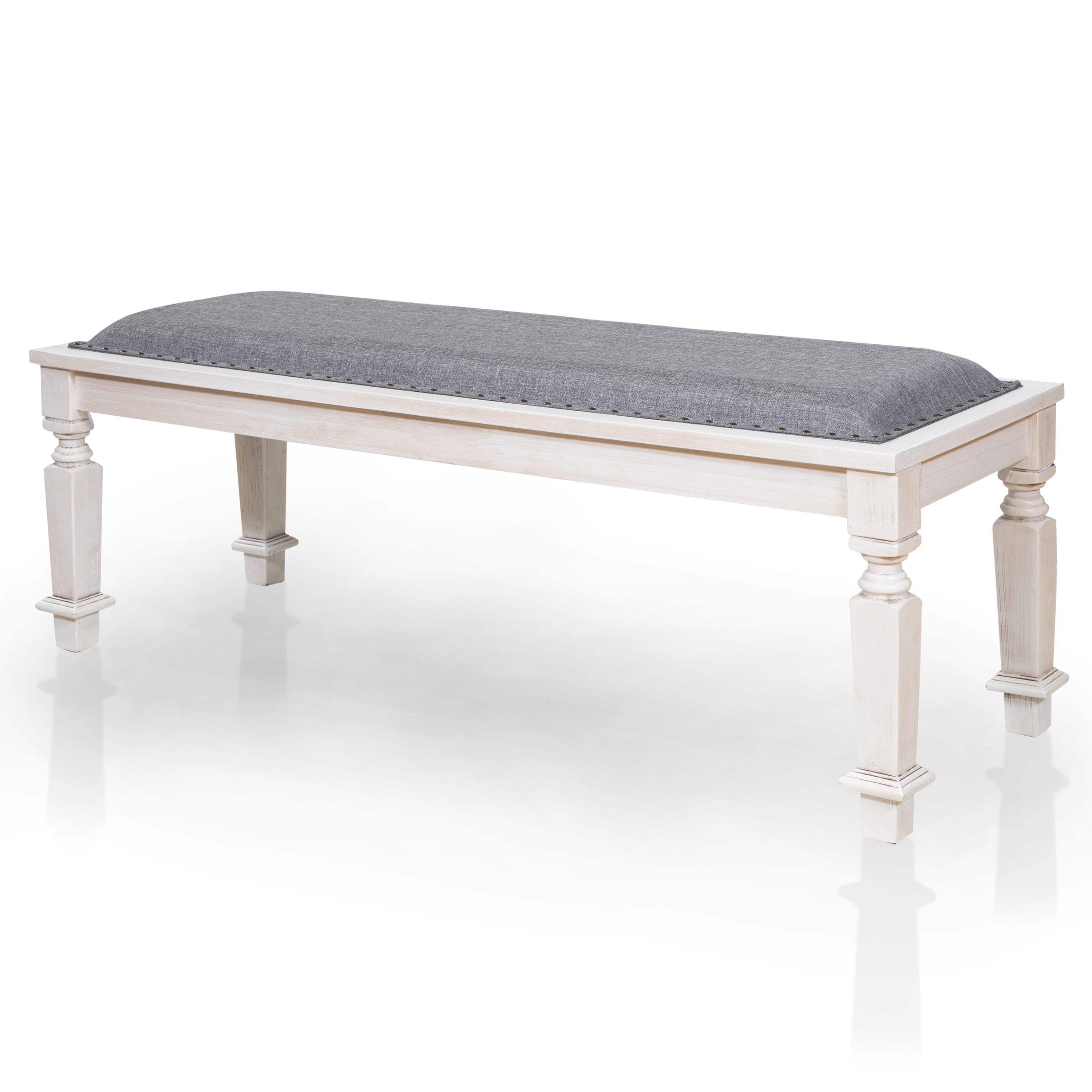 24/7 Shop At Home 50" Marsh Wood Padded Dining Bench, Antique White ...