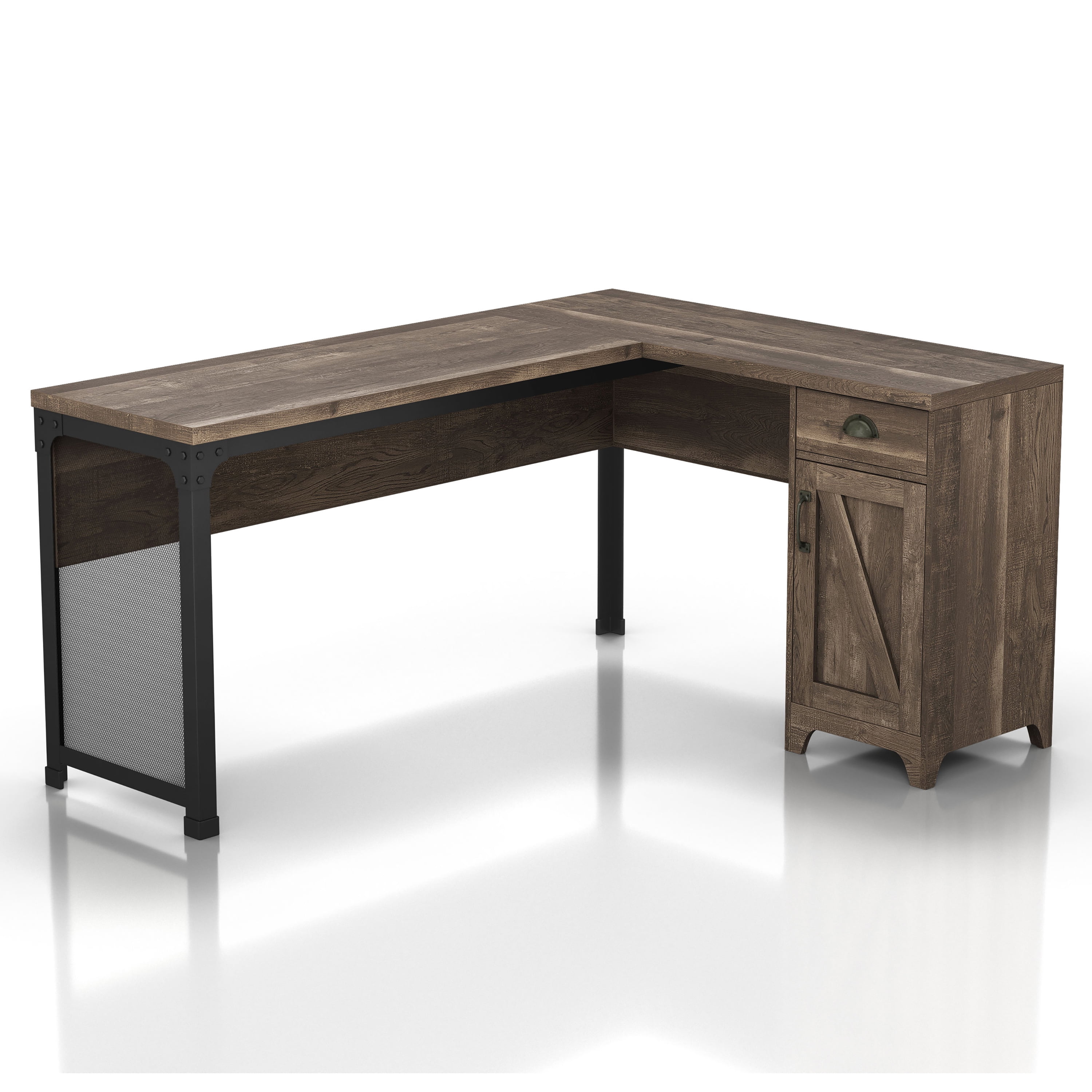 24/7 Shop At Home Elk Wood L-Shape Desk with 1-Drawer, Reclaimed Oak ...