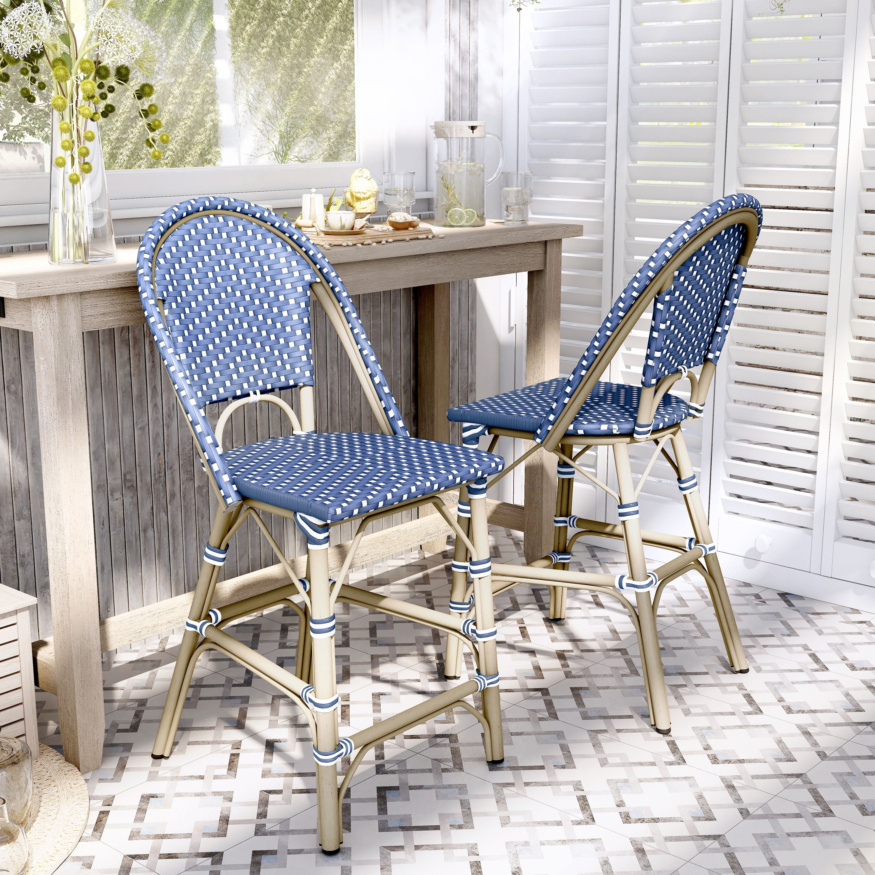24/7 Shop At Home Hjem Aluminum Blue Patio Counter Chairs, Set of 2 ...