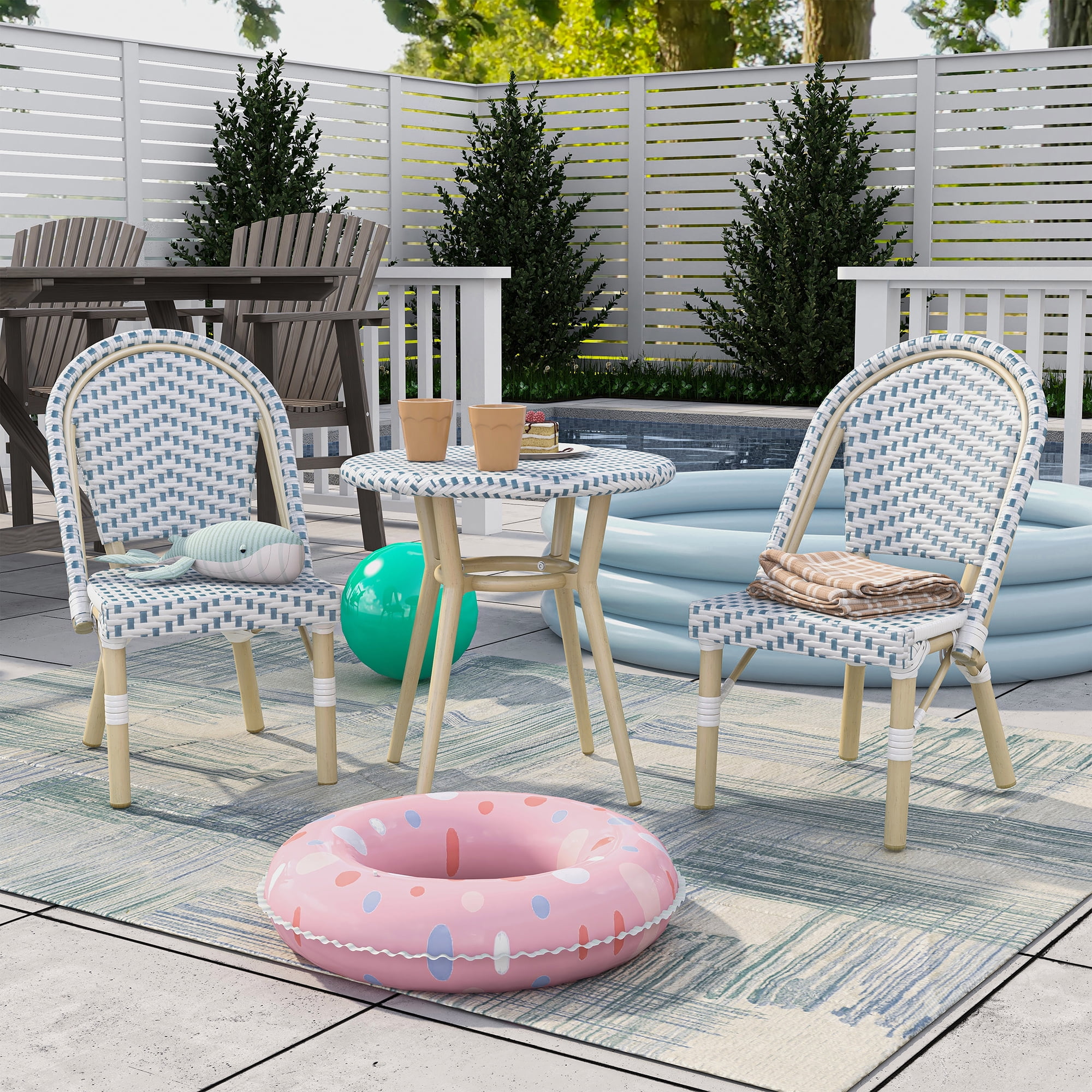 24/7 Shop At Home Hjem Metal 3pc Outdoor Patio Kids Chair and Table Set ...