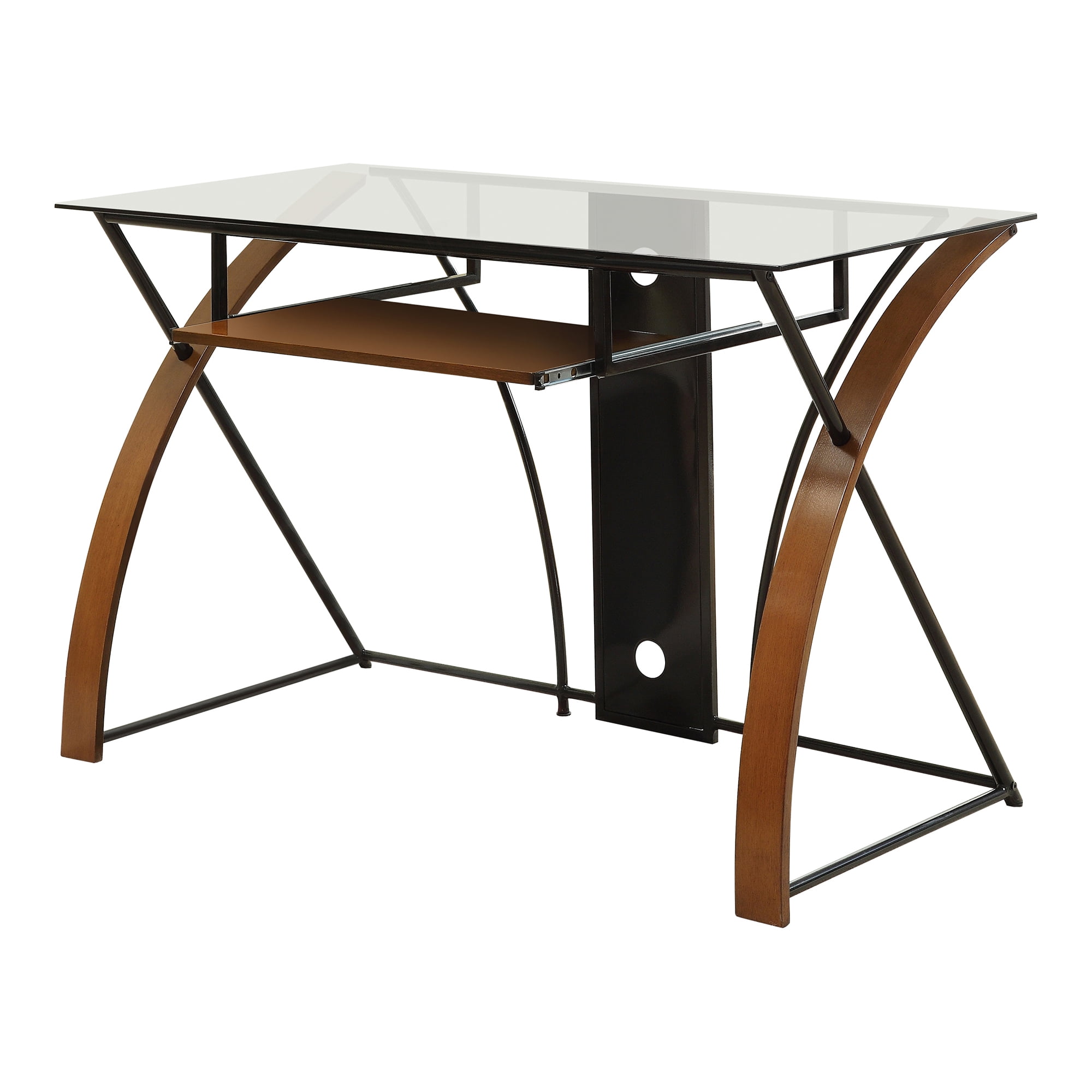 24/7 Shop At Home Liz Contemporary Glass Top Computer Desk in Oak and ...