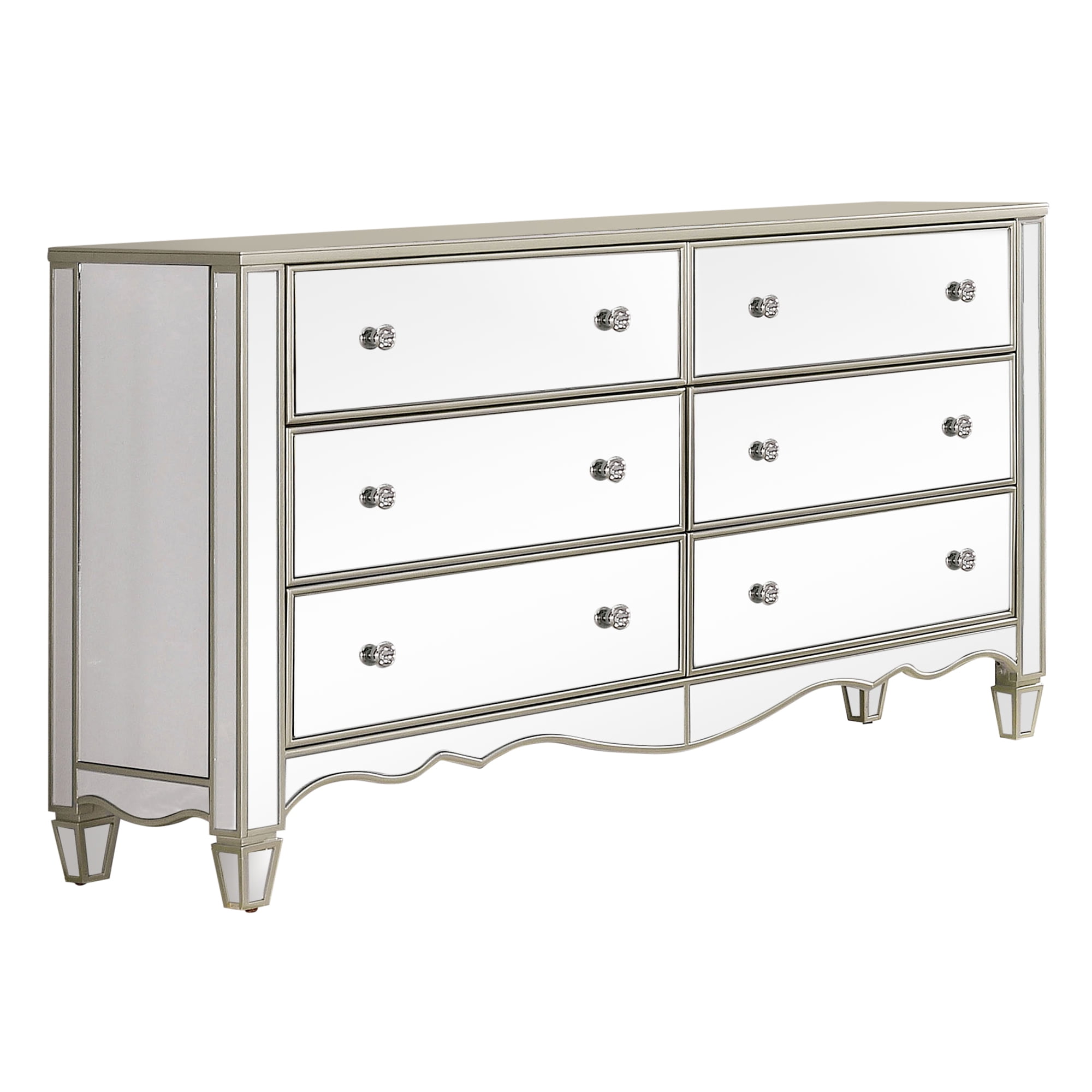 24/7 Shop At Home Mezza Mirrored 6-Drawer Bedroom Dresser in Silver ...